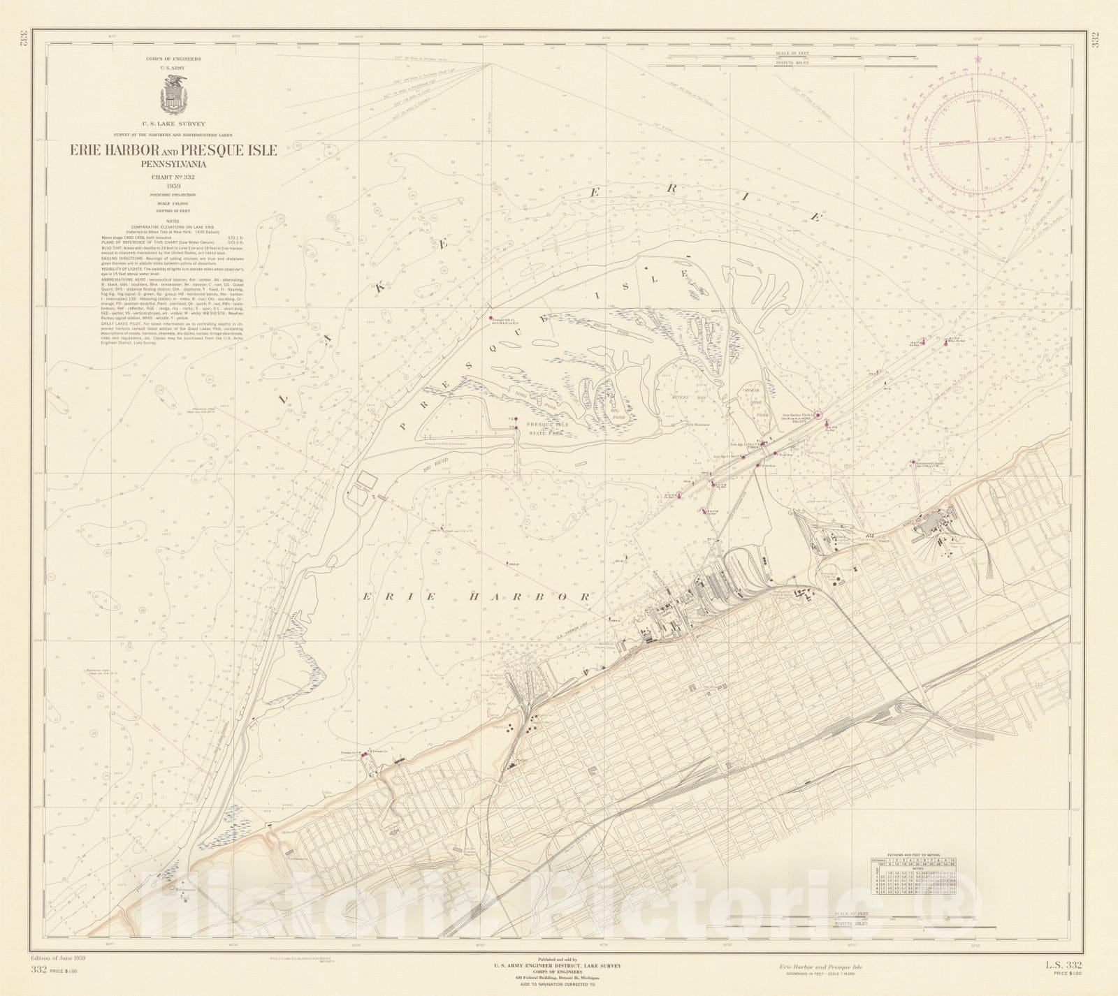 Historic Nautical Map - Erie Harbor And Presque Isle, 1959 NOAA Chart ...