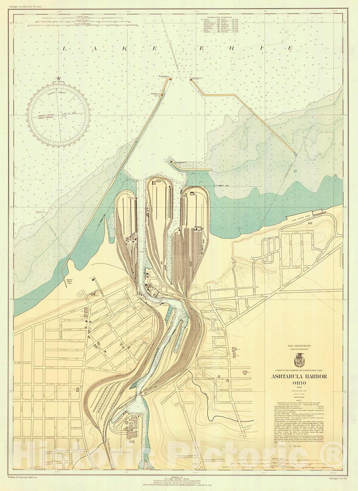 Historic Nautical Map - Ashtabula Harbor, 1943 NOAA Chart - Vintage Wa ...