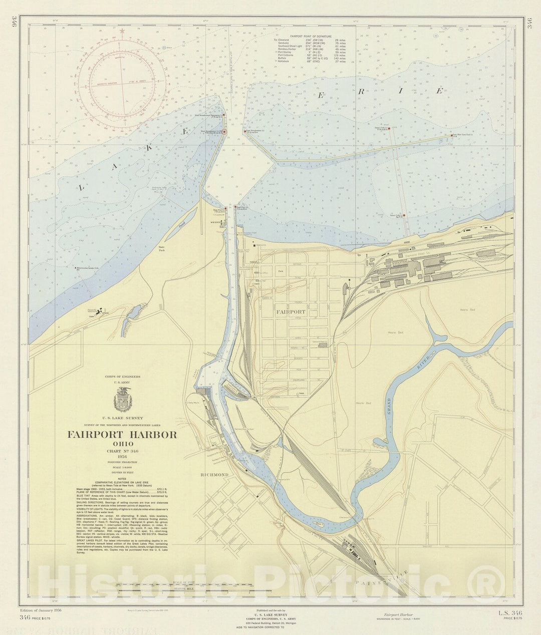 Historic Nautical Map - Fairport Harbor, 1956 NOAA Chart - Vintage Wal ...