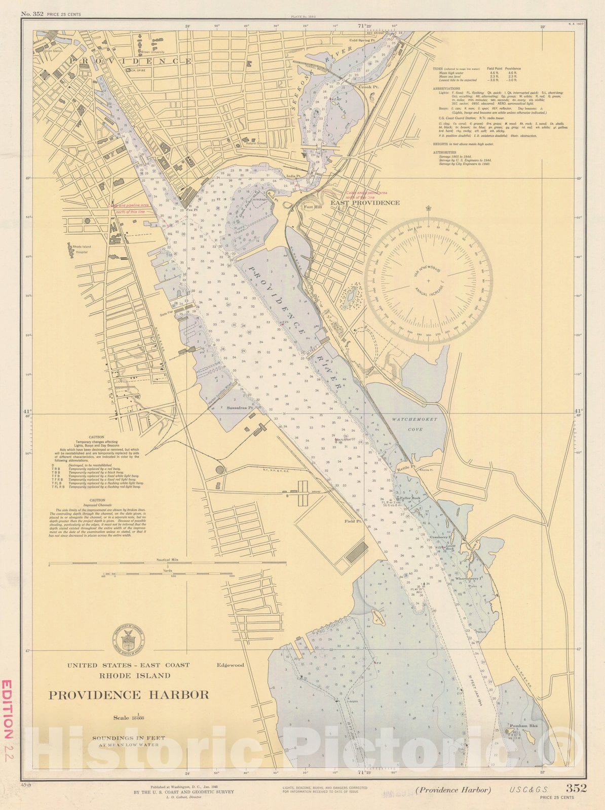 Historic Nautical Map - Providence Harbor, 1945 NOAA Chart - Vintage W ...