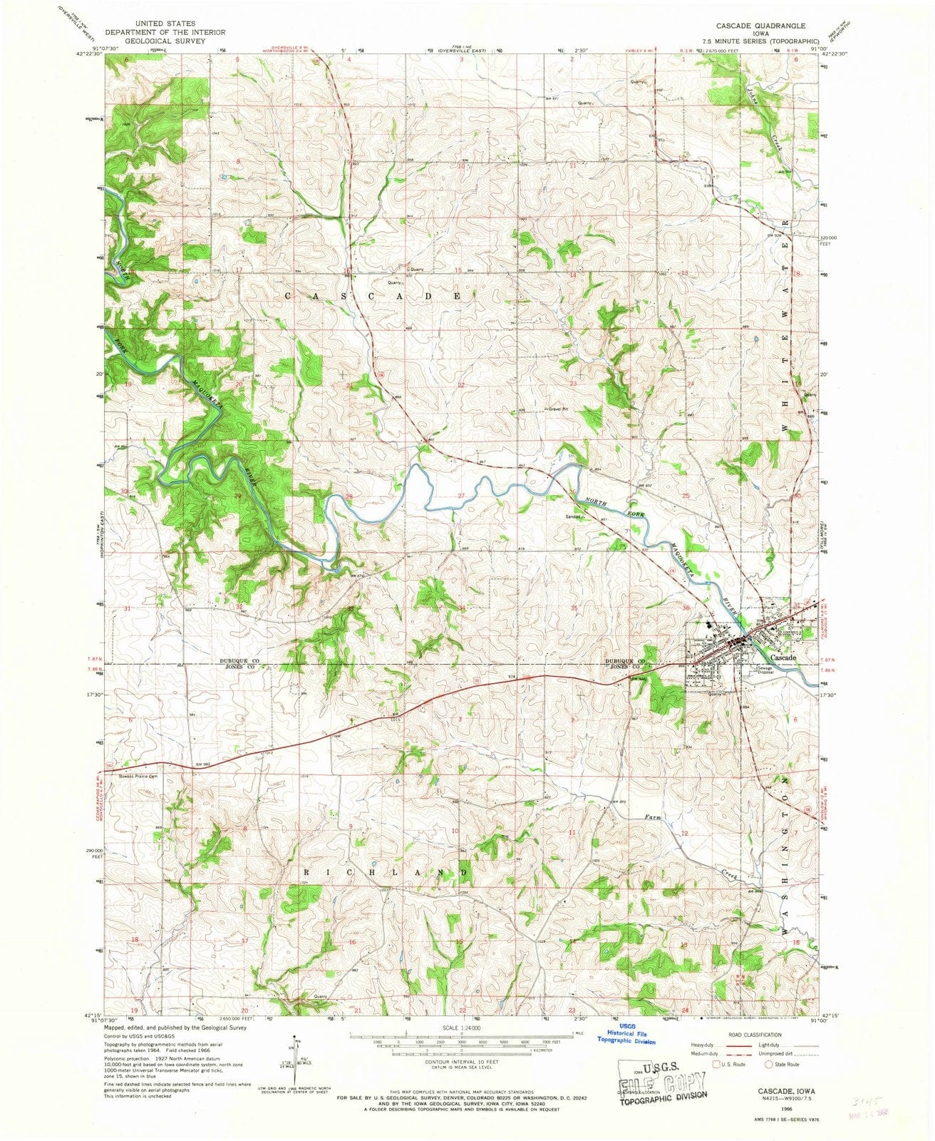 1966 Cascade, IA - Iowa - USGS Topographic Map – Historic Pictoric