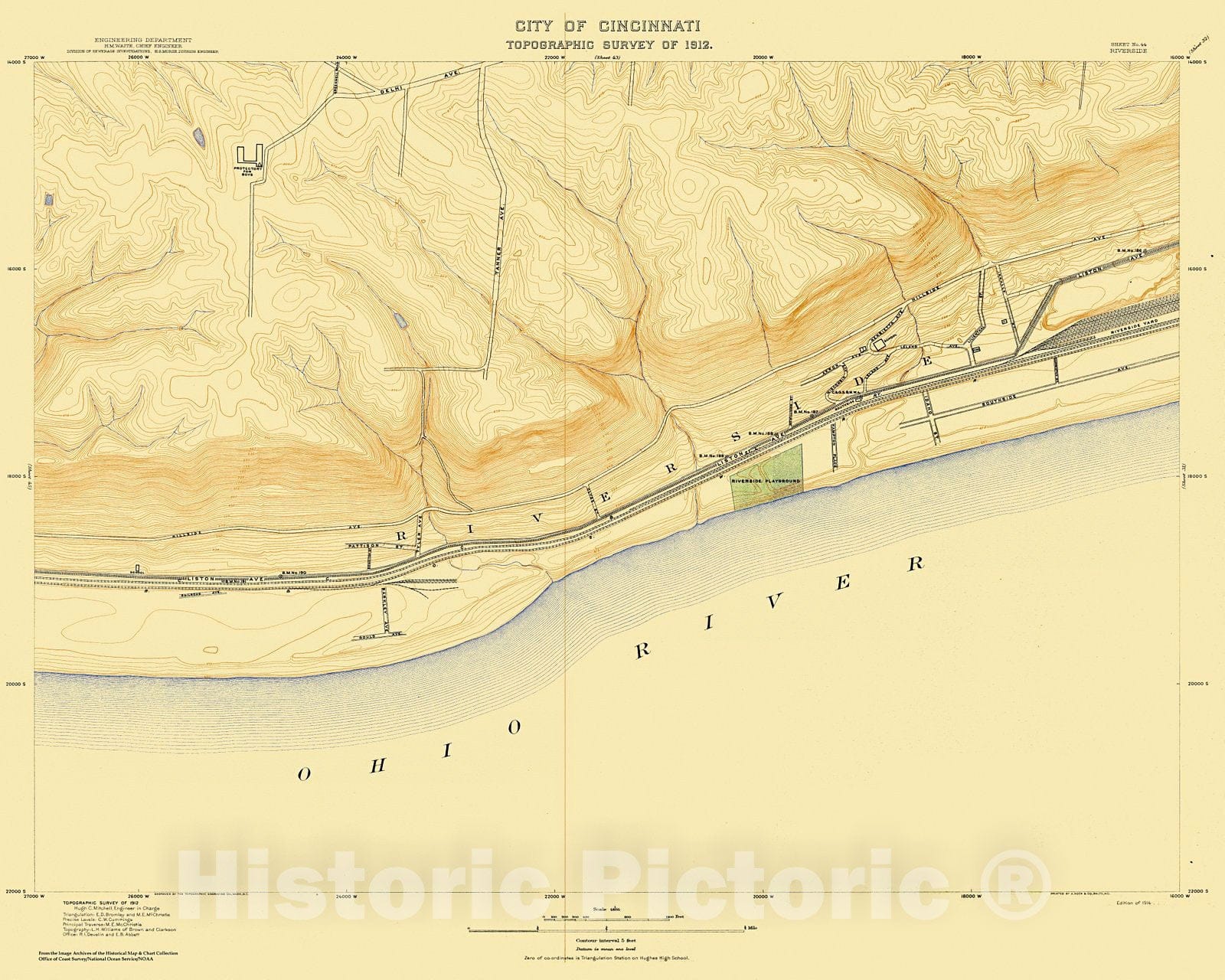 Historic Nautical Map - City Of Cincinnati, Sheet 44, 1912 NOAA Topogr ...