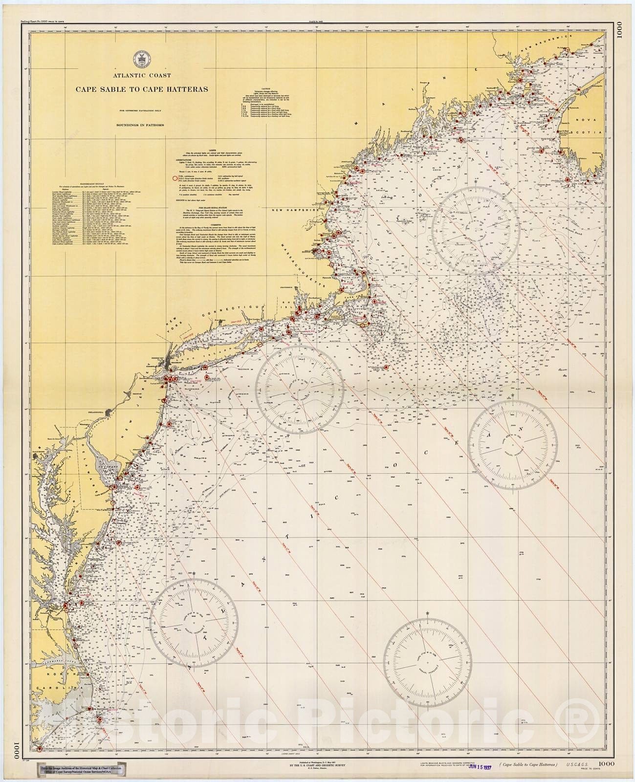 Historic Nautical Map - Cape Sable To Cape Hatteras, 1937 NOAA Chart ...