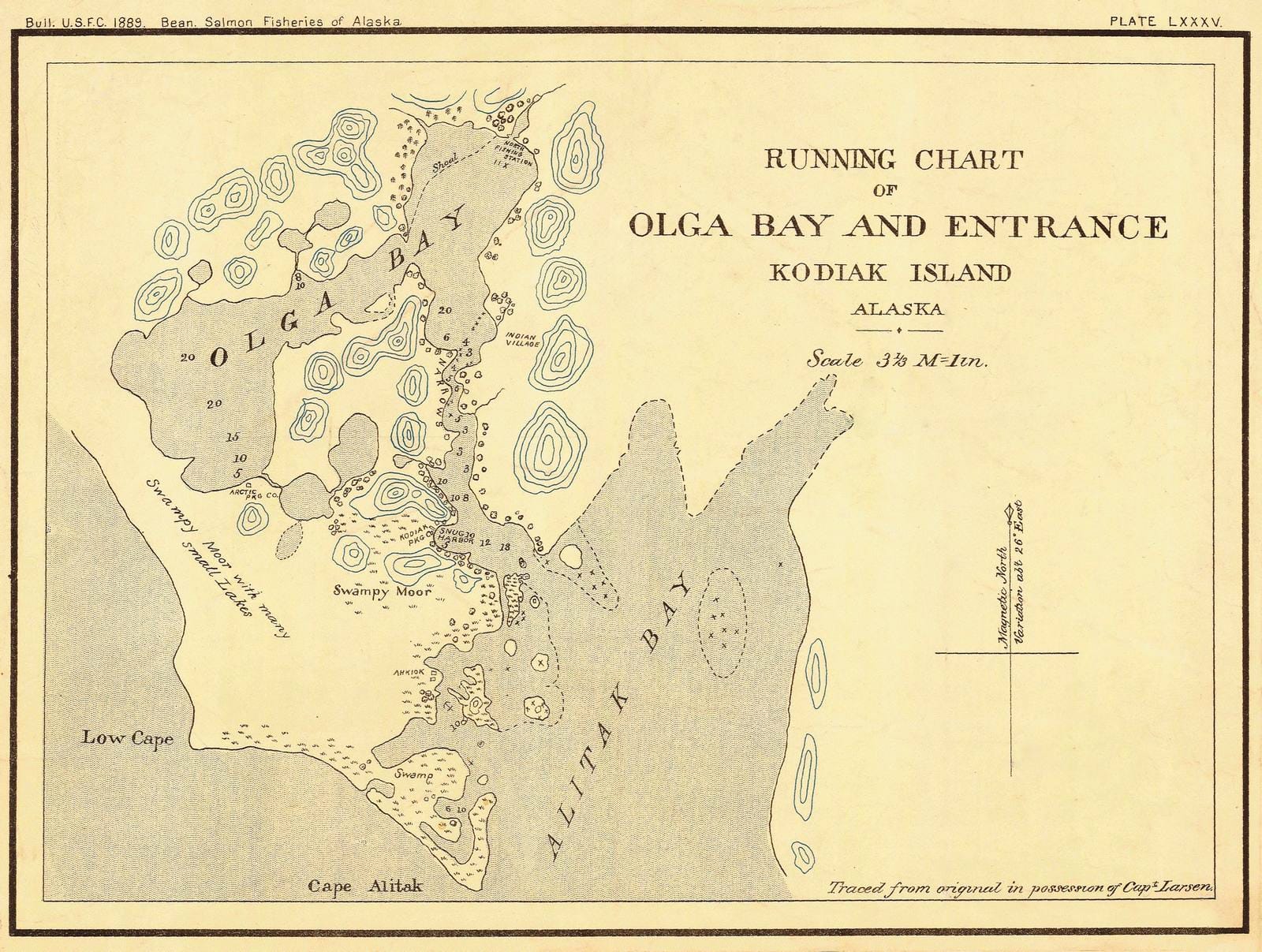 Historic Nautical Map - Running Chart Of Olga Bay And Entrance Kodiak ...