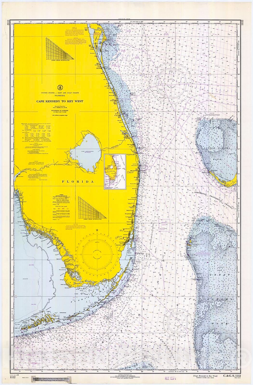 Historic Nautical Map - Cape Kennedy To Key West, 1968 NOAA Chart - Fl ...