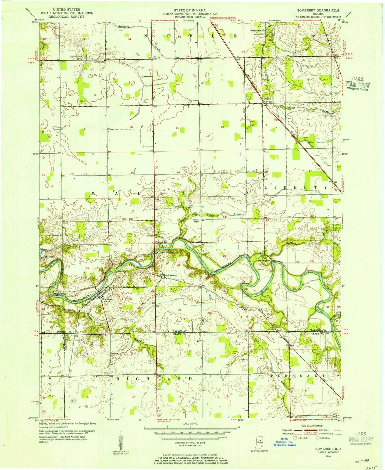1953 Somerset, in - Indiana - USGS Topographic Map - Historic Pictoric