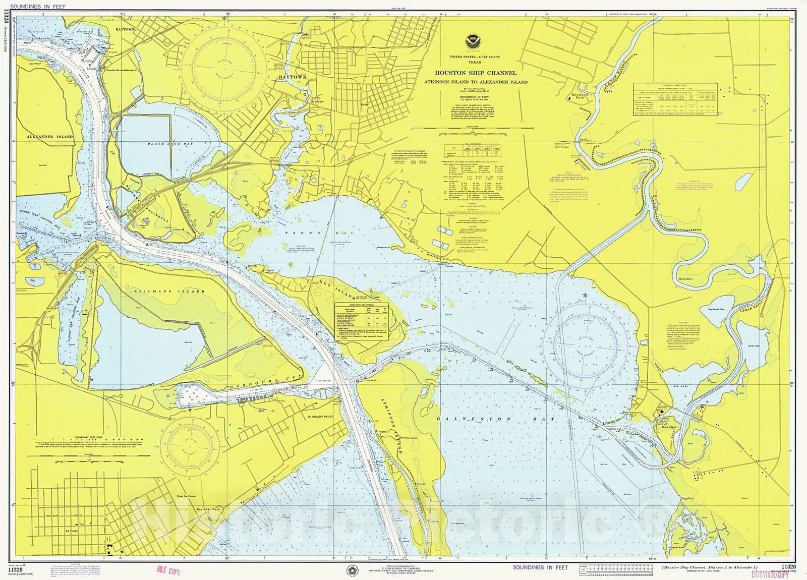 Historic Nautical Map - Houston Ship Channel Atkinson I To Alexander I ...