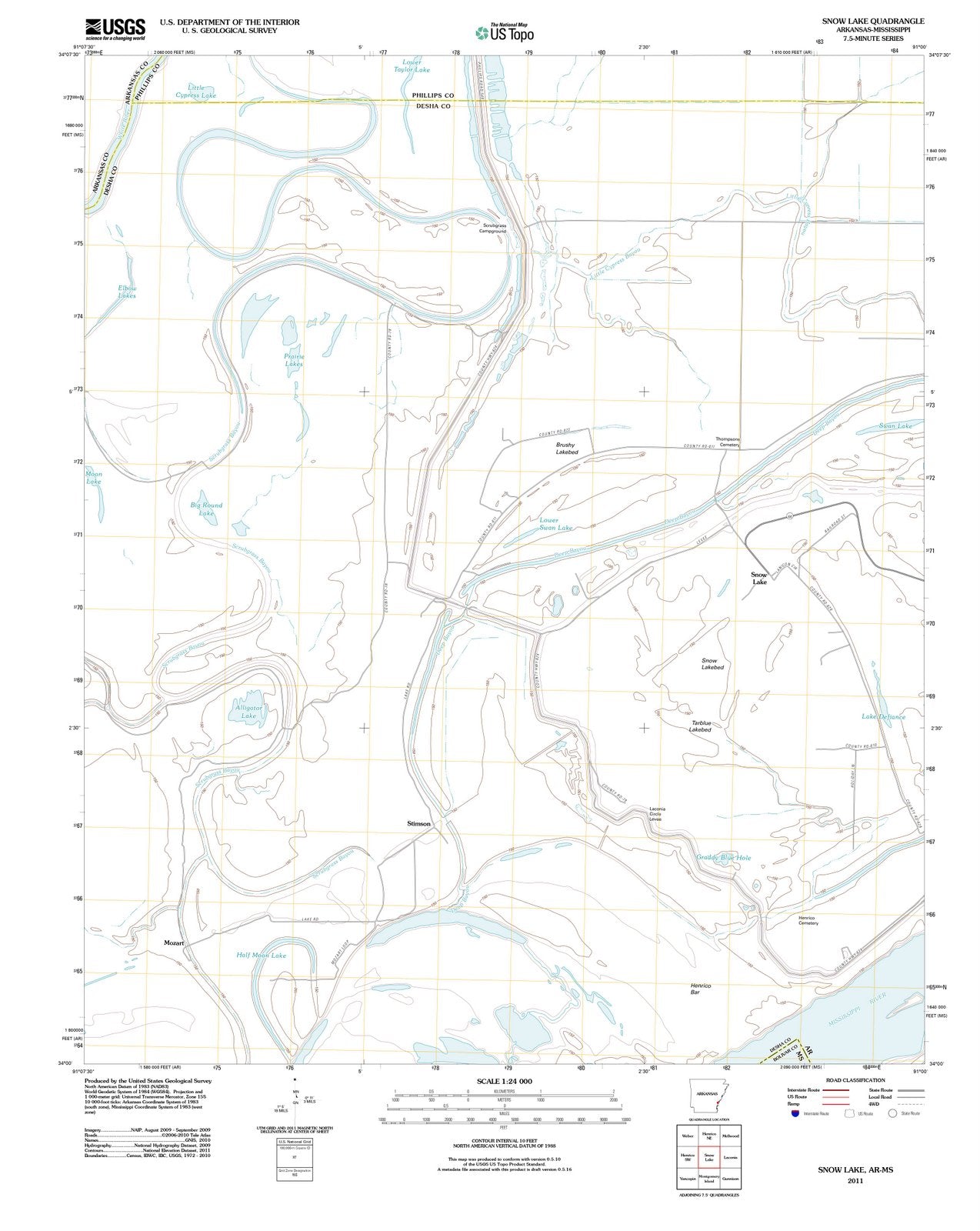 2011 Snow Lake, AR - Arkansas - USGS Topographic Map - Historic Pictoric