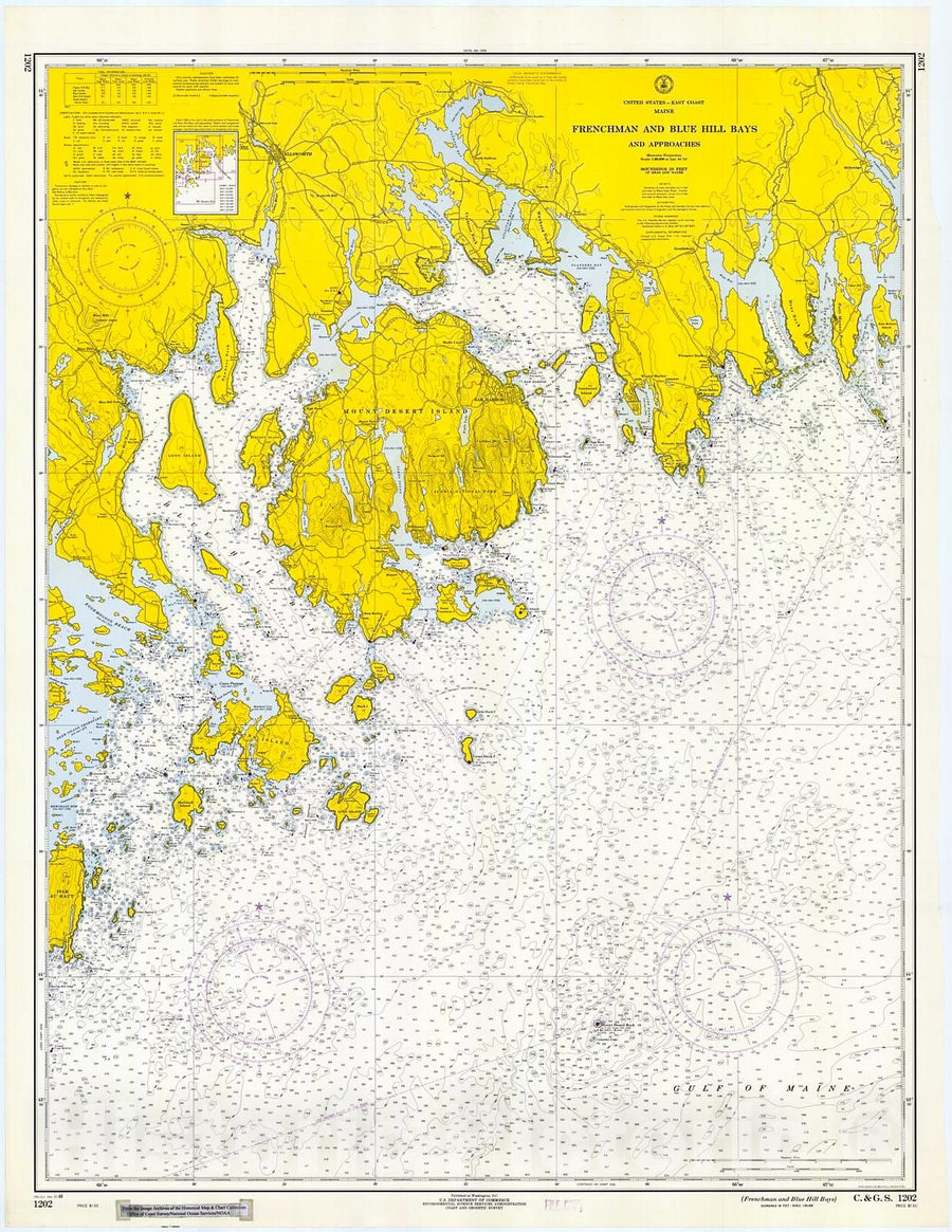 Historic Nautical Map - Frenchman And Blue Hill Bays, 1969 NOAA Chart ...