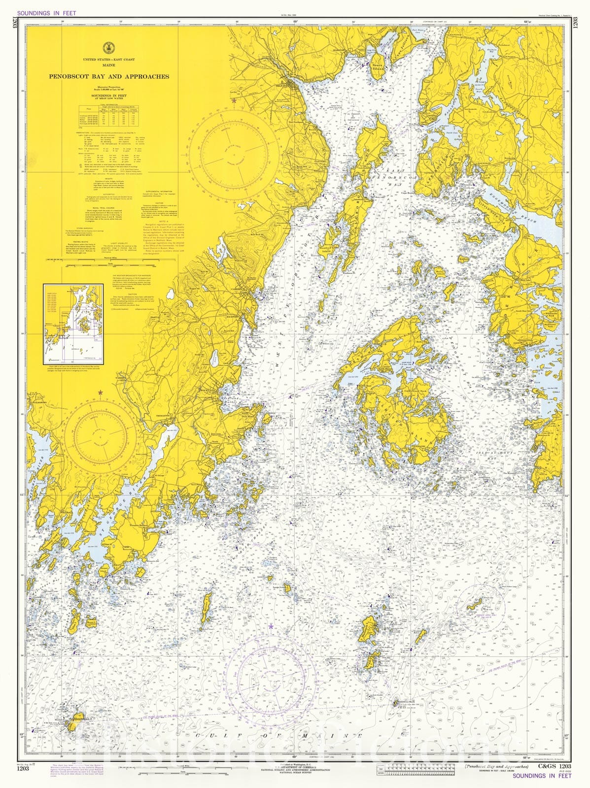 Historic Nautical Map - Penobscot Bay And Approaches, 1972 NOAA Chart ...
