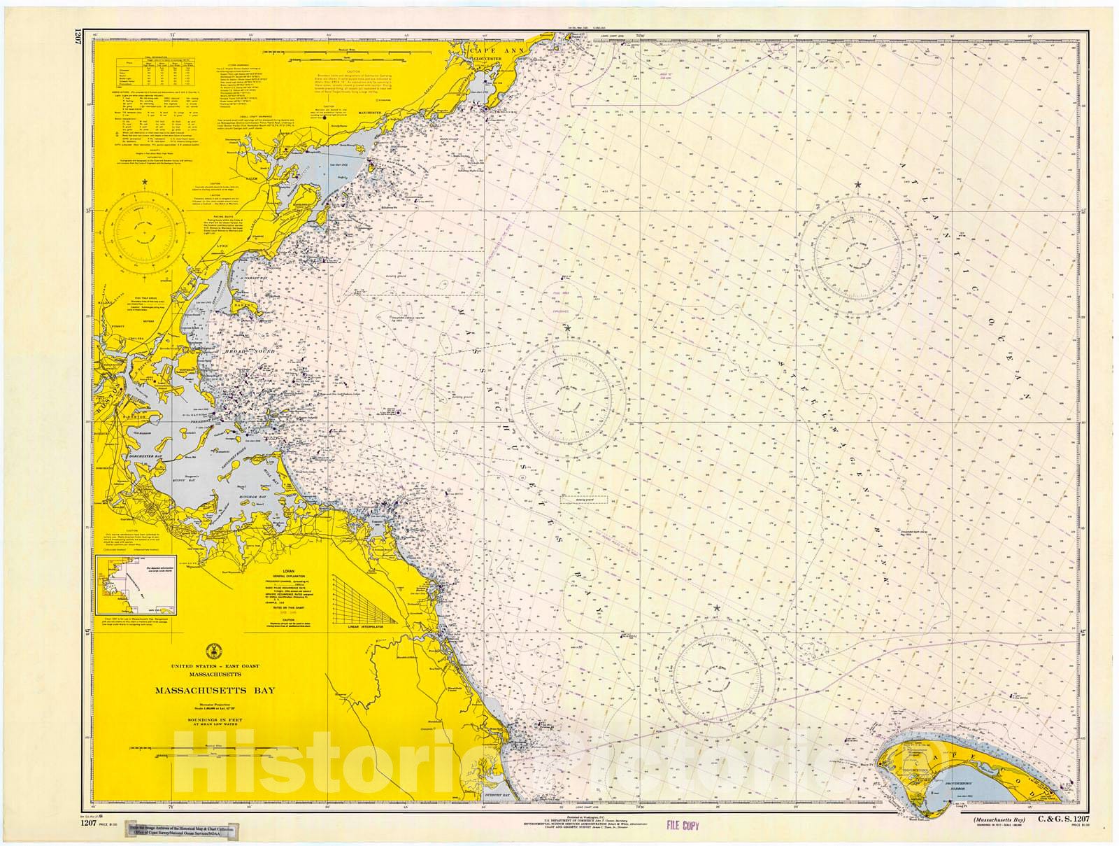 Historic Nautical Map - Massachusetts Bay, 1966 NOAA Chart - Massachus ...