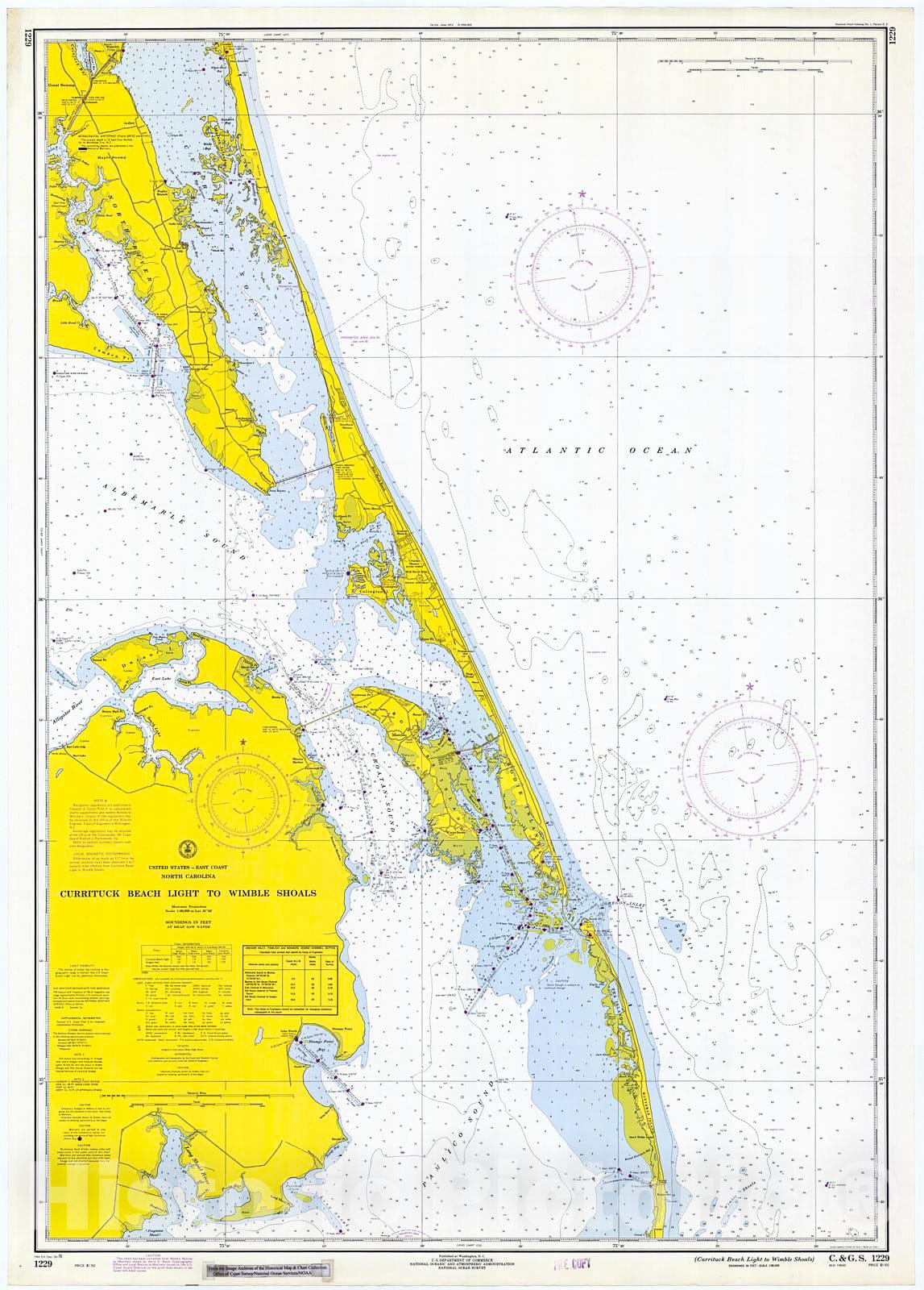 Historic Nautical Map - Currituck Beach To Wimble Shoals, 1970 NOAA Ch ...