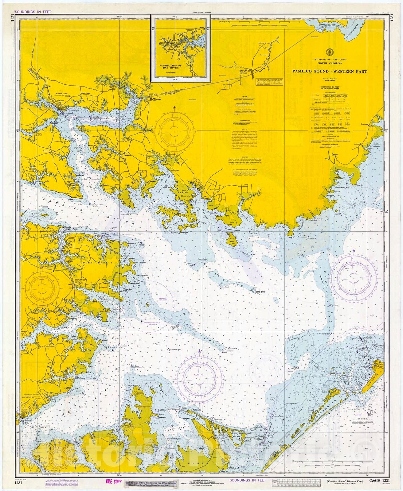 Historic Nautical Map - Pamlico Sound, Western Part, 1974 NOAA Chart ...