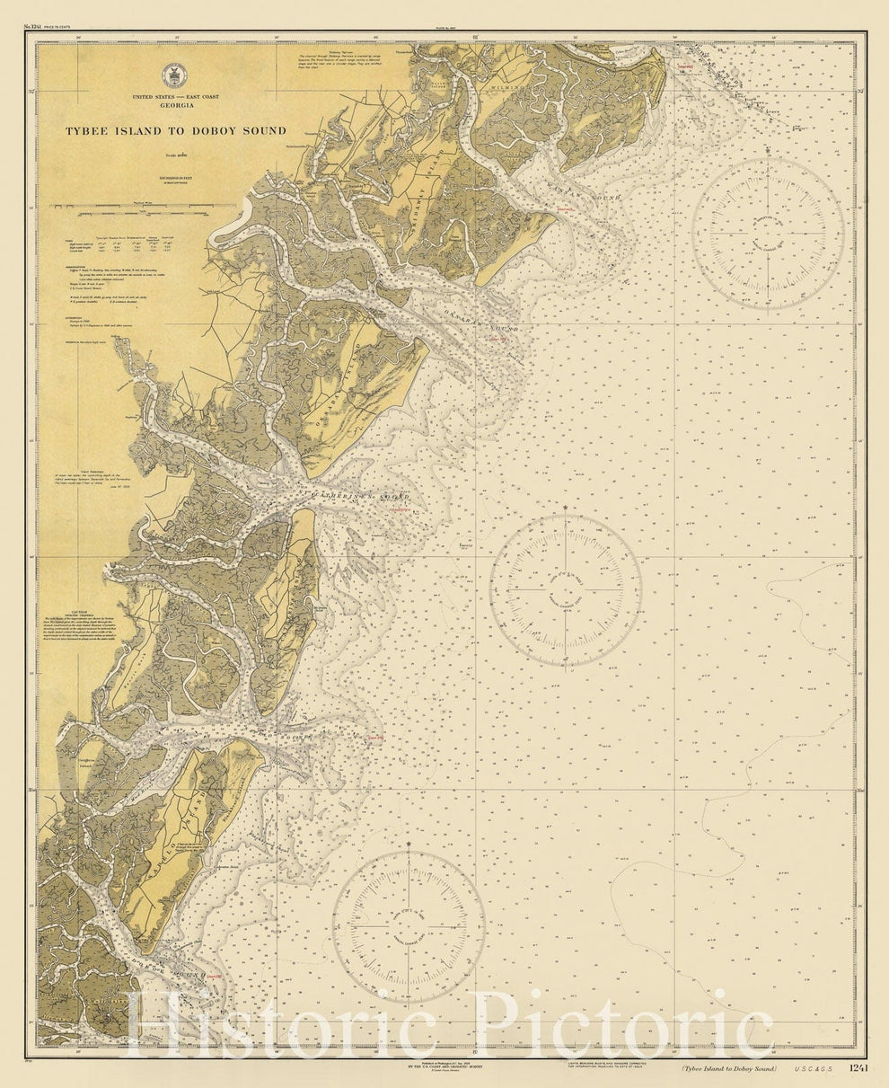 Tybee Island Dobby Sound 1928 Nautical Chart Print | Historic Pictoric