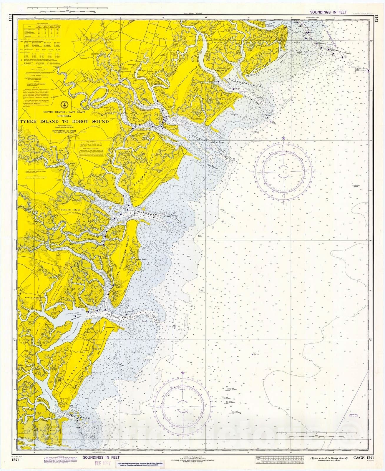 Historic Nautical Map - Tybee Island To Dobby Sound, 1972 NOAA Chart ...