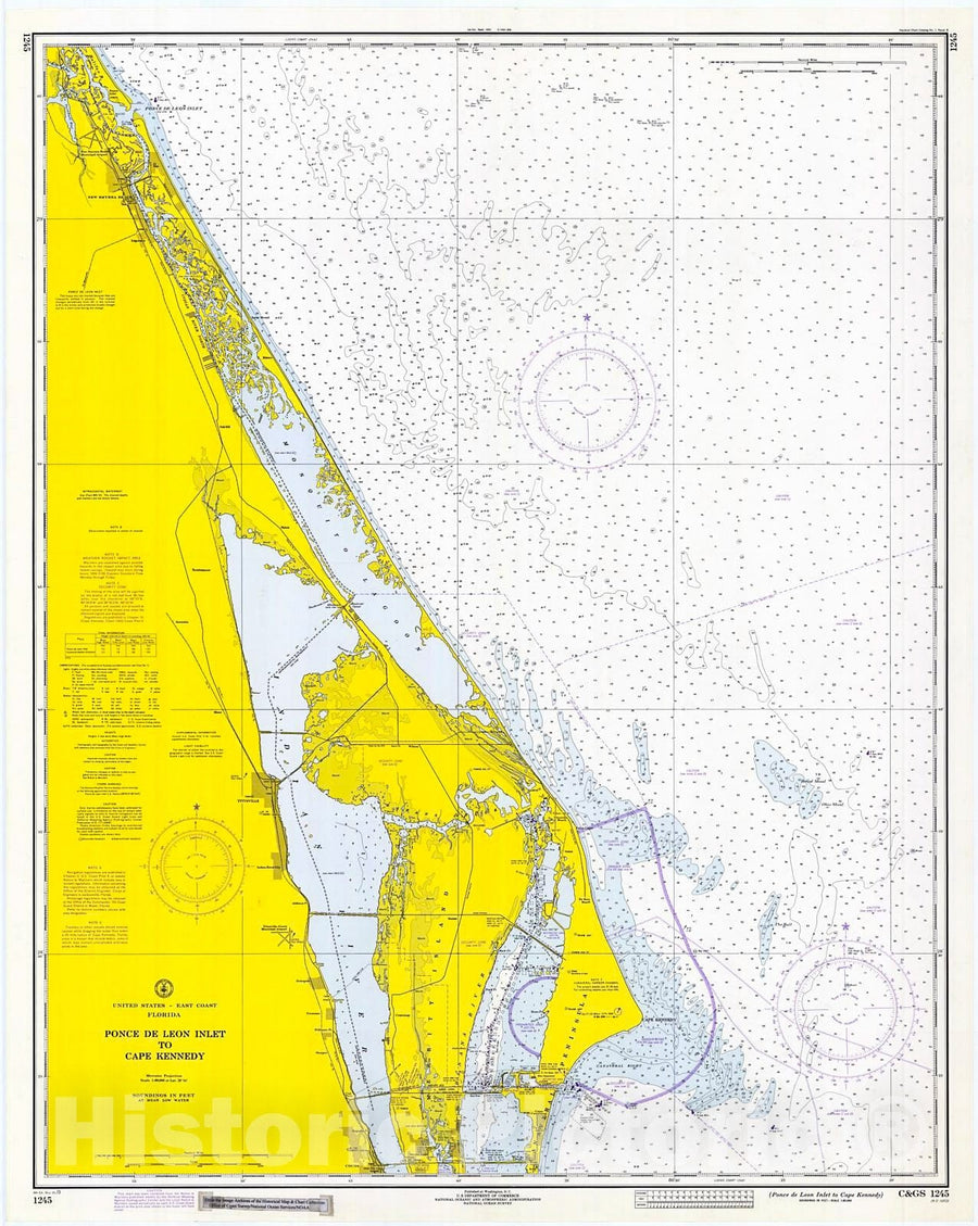 Historic Nautical Map - Ponce De Leon Inlet To Cape Kennedy, 1973 NOAA ...