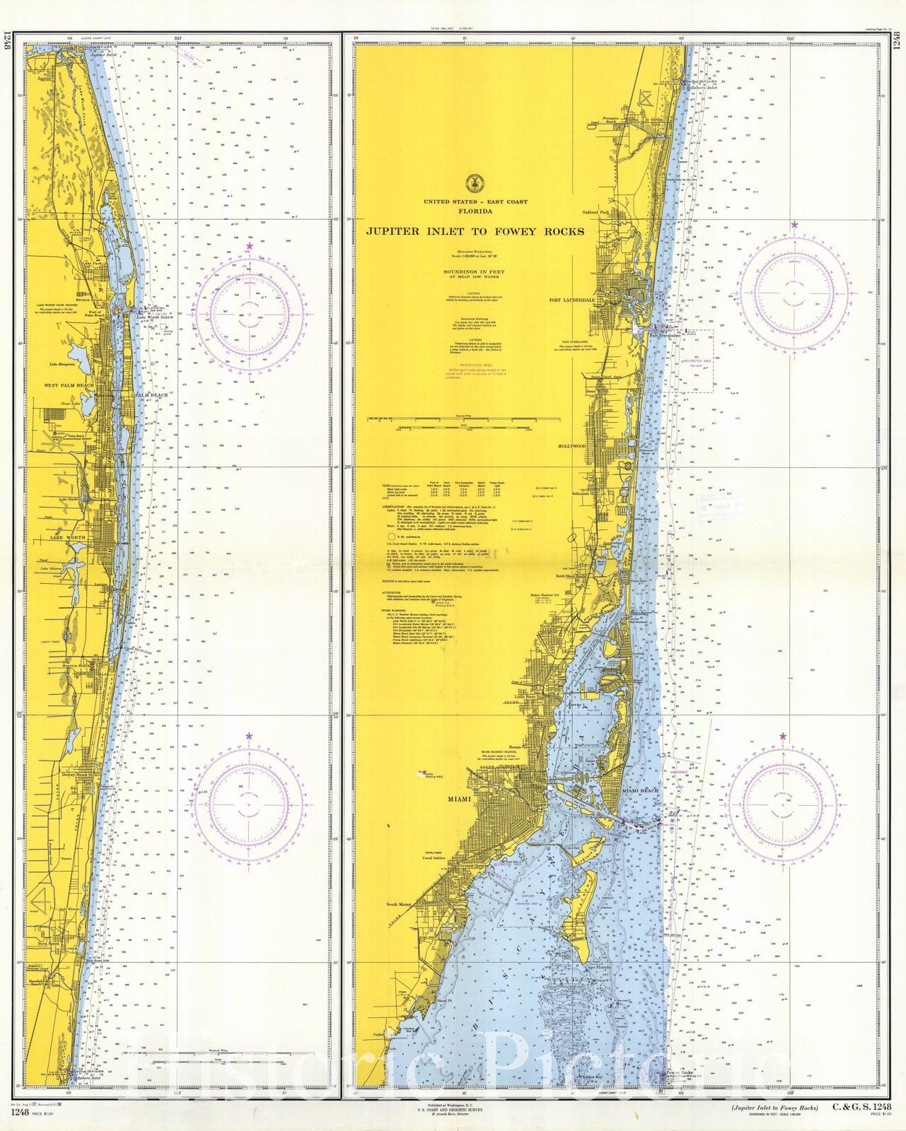 Historic Nautical Map - Jupiter Inlet To Fowey Rocks, 1958 NOAA Chart ...