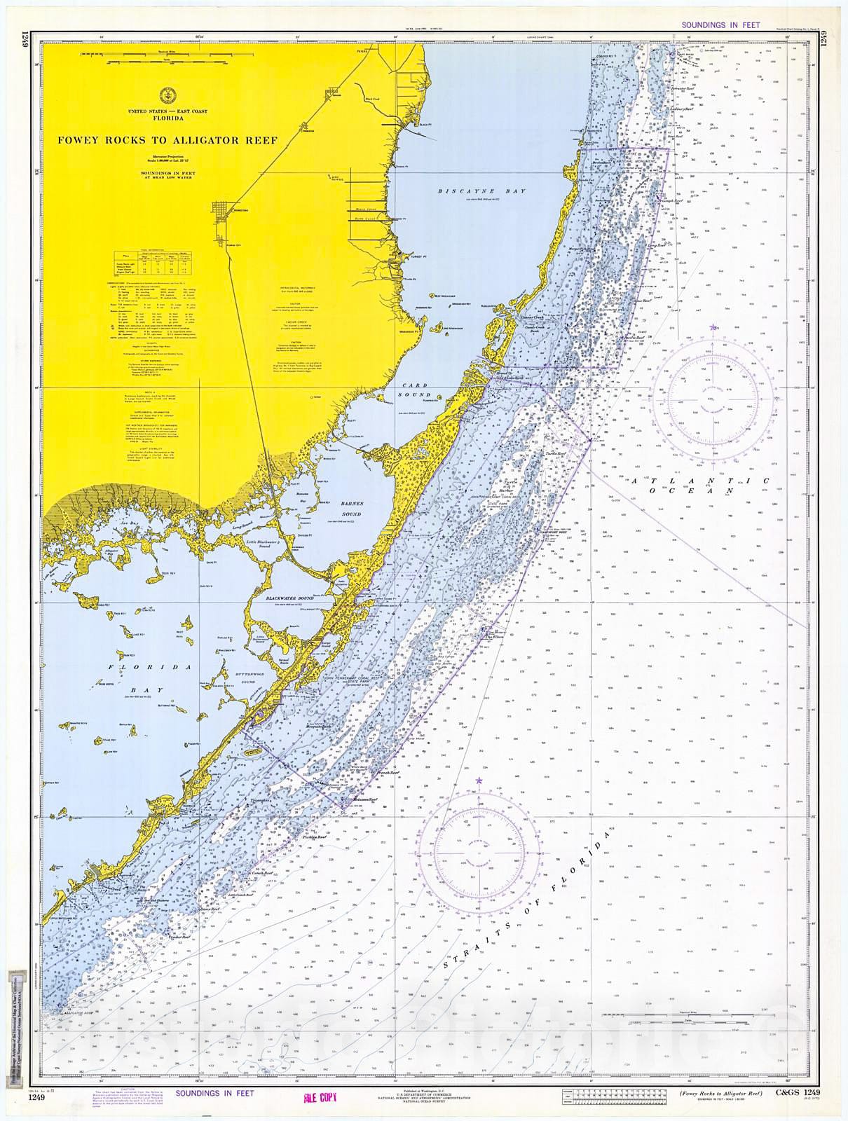 Historic Nautical Map - Fowey Rocks To Alligator Reef, 1973 NOAA Chart ...