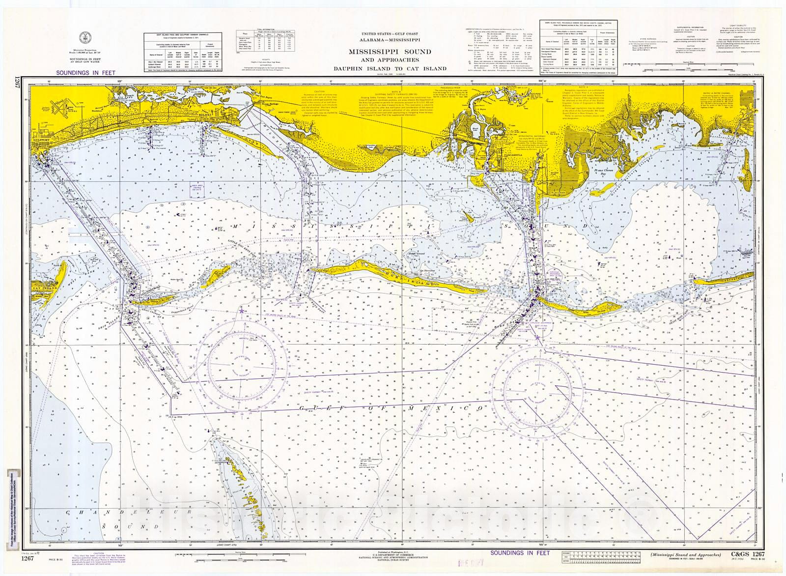 Historic Nautical Map - Mississippi Sound And Approaches, 1972 NOAA Ch ...