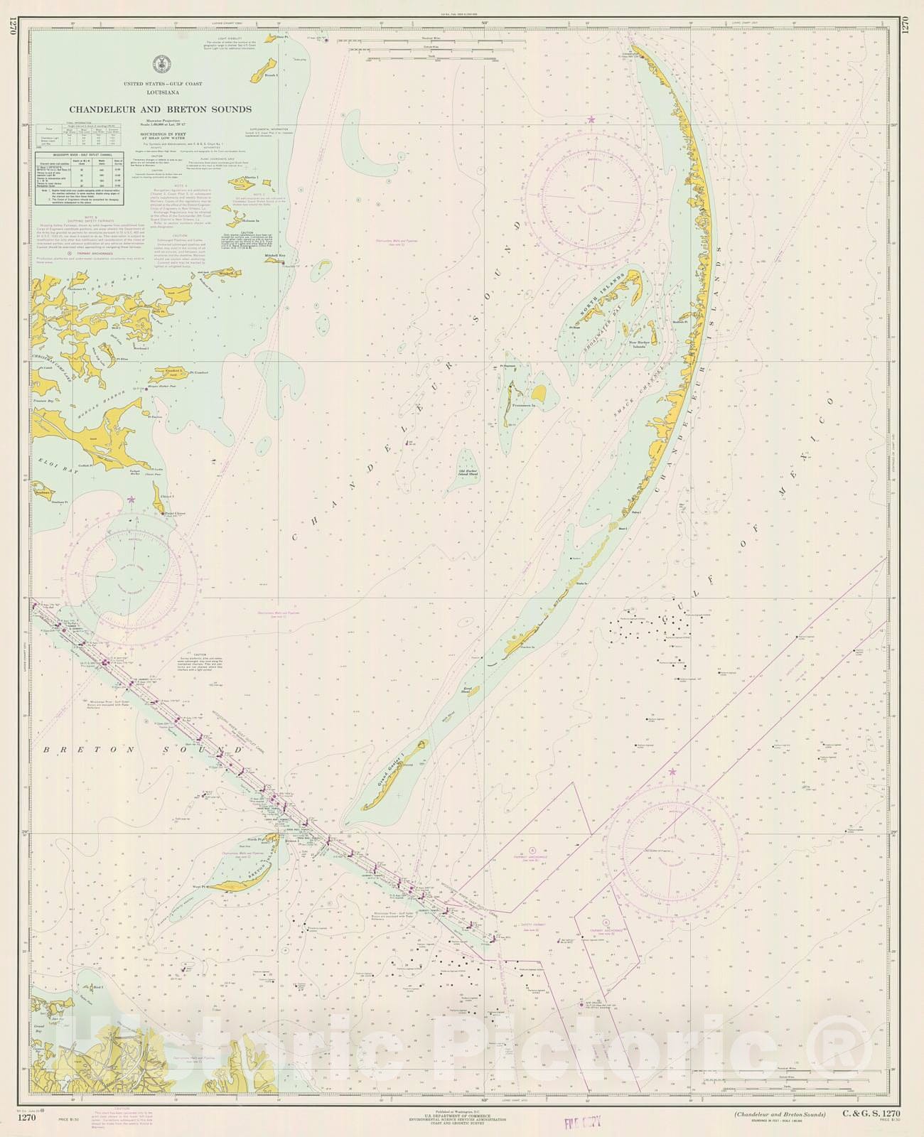 Historic Nautical Map - Chandeleur And Breton Sounds, 1969 NOAA Chart ...