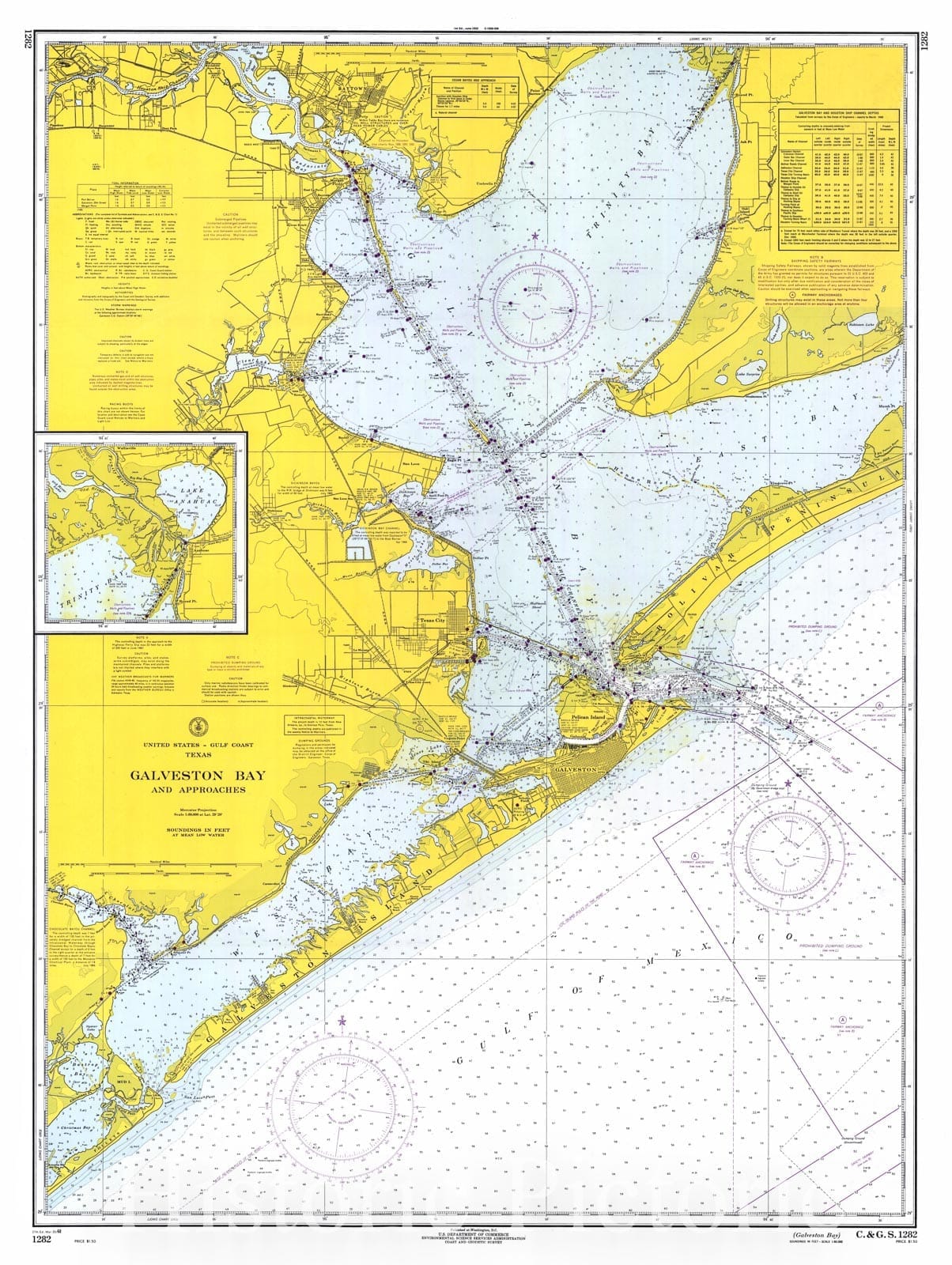 Historic Nautical Map - Galveston Bay, 1968 NOAA Chart - Texas (TX ...