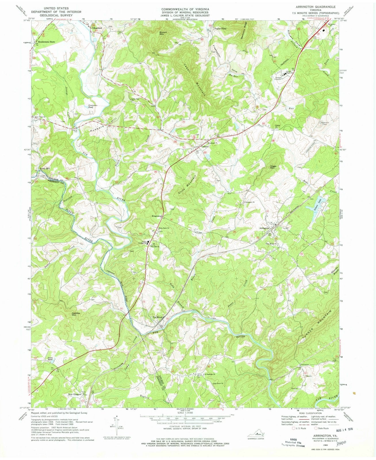 1969 Arrington, VA - Virginia - USGS Topographic Map – Historic Pictoric