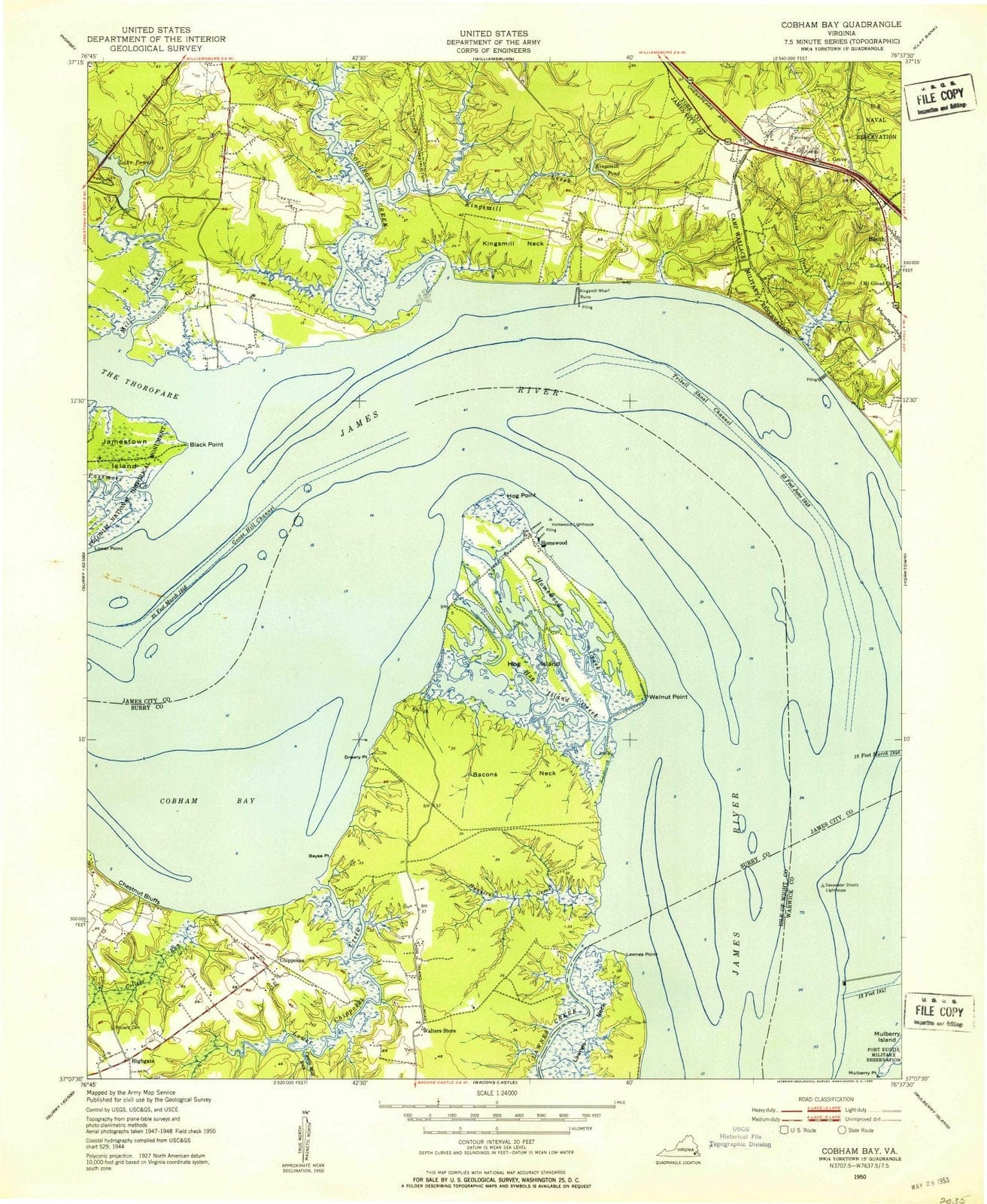 1950 Cobham Bay, VA - Virginia - USGS Topographic Map – Historic Pictoric