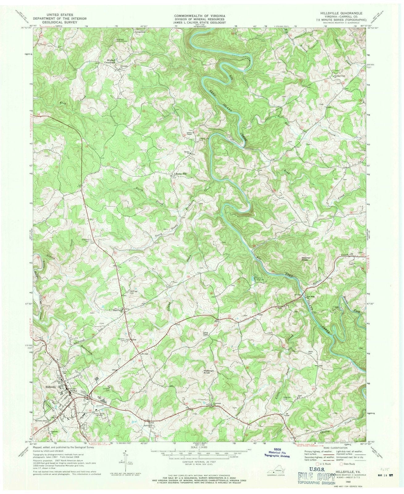 1968 Hillsville, VA - Virginia - USGS Topographic Map – Historic Pictoric
