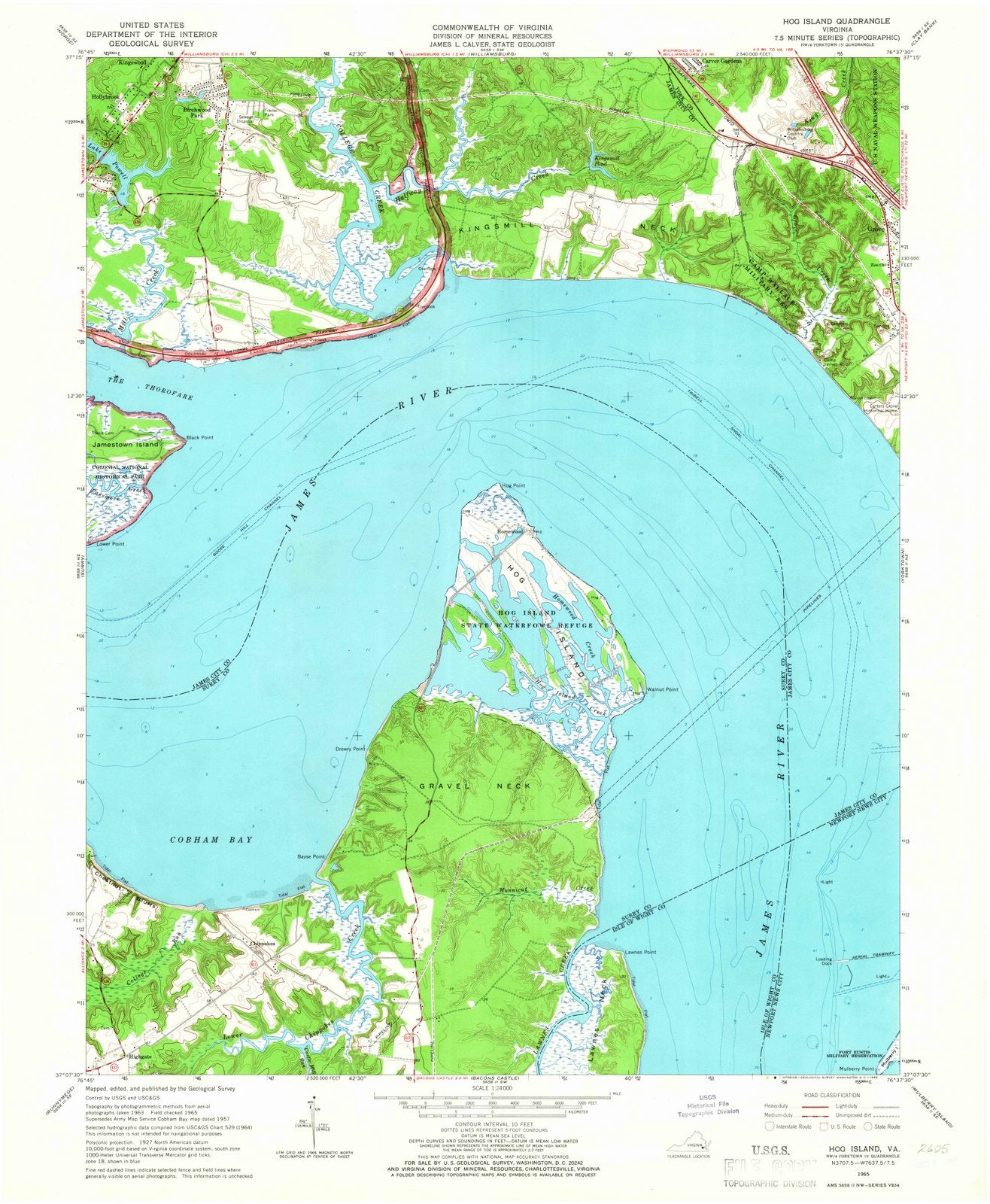 1965 Hog Island, VA - Virginia - USGS Topographic Map – Historic Pictoric
