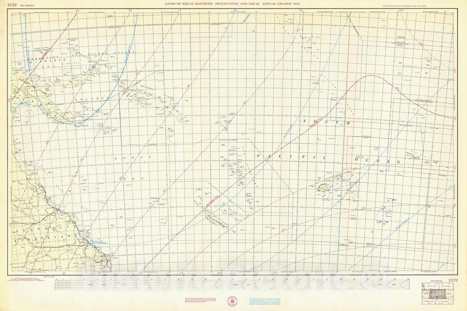 Historic Nautical Map - New Hebrides, 1945 NOAA Magnetic Historic Naut ...