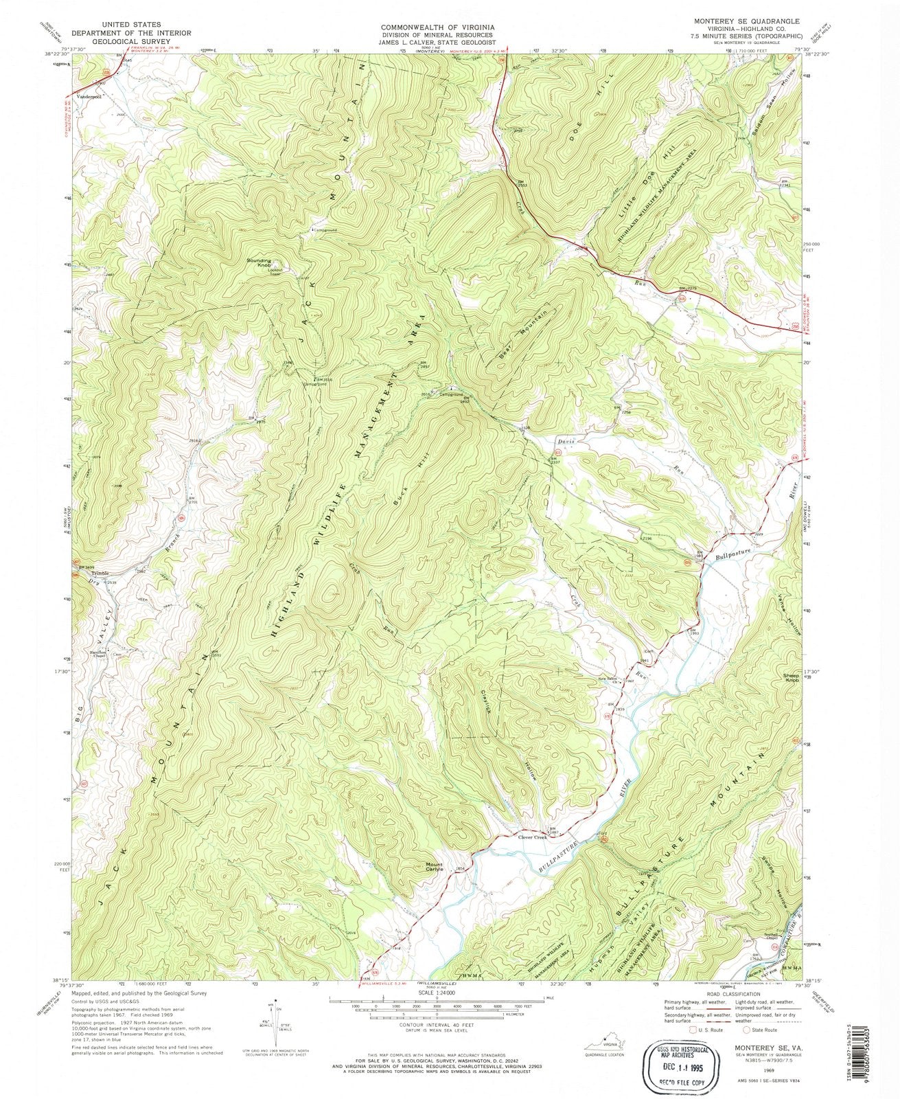 1969 Monterey, VA - Virginia - USGS Topographic Map – Historic Pictoric