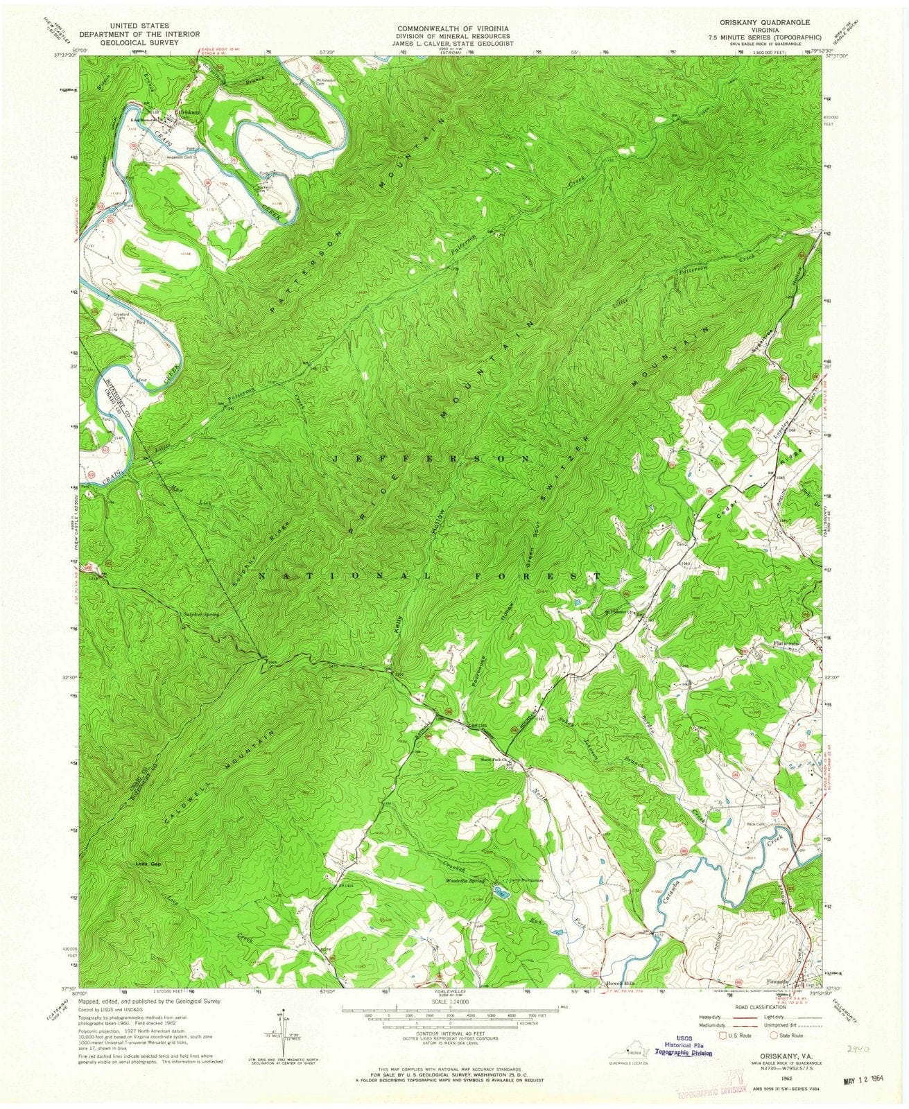 1962 Oriskany, VA - Virginia - USGS Topographic Map – Historic Pictoric