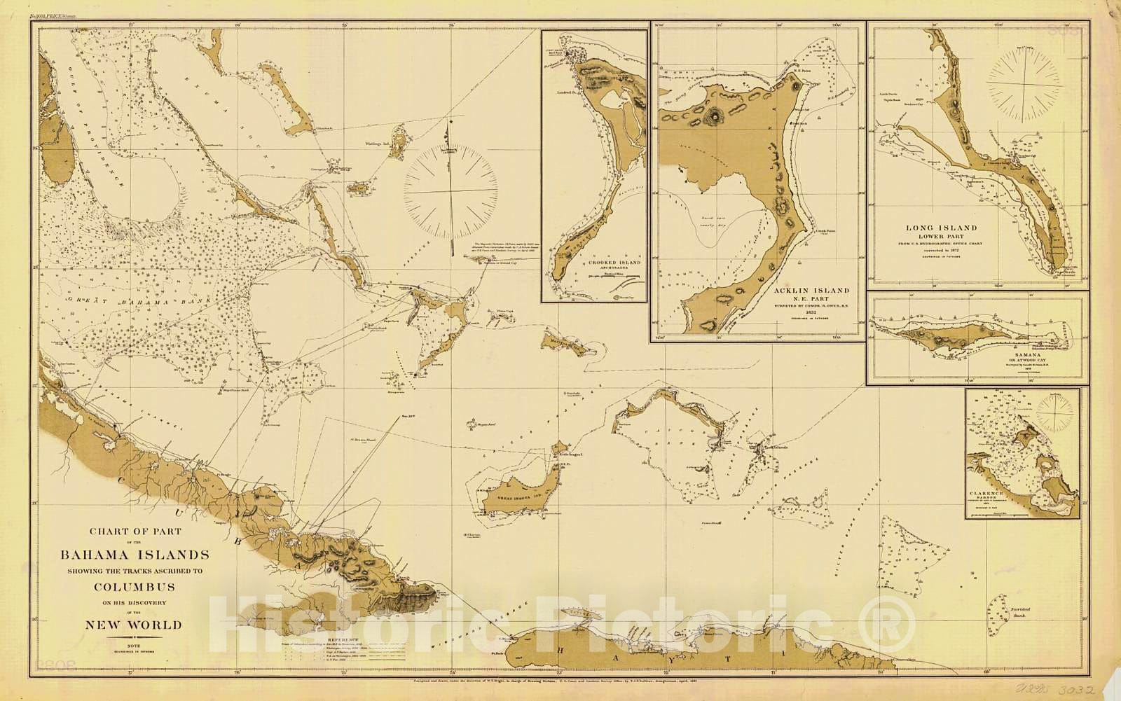 Historic Nautical Map - Chart Of The Bahama Islands Showing The Tracks ...