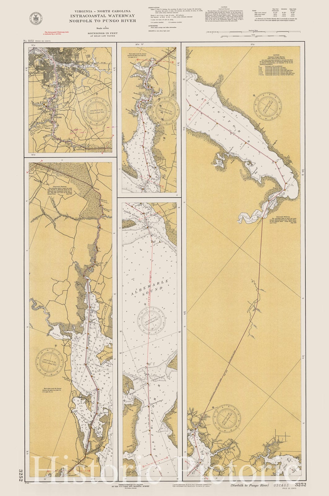 Historic Nautical Map - Norfolk To Pungo River, 1936 NOAA Chart - Nort ...
