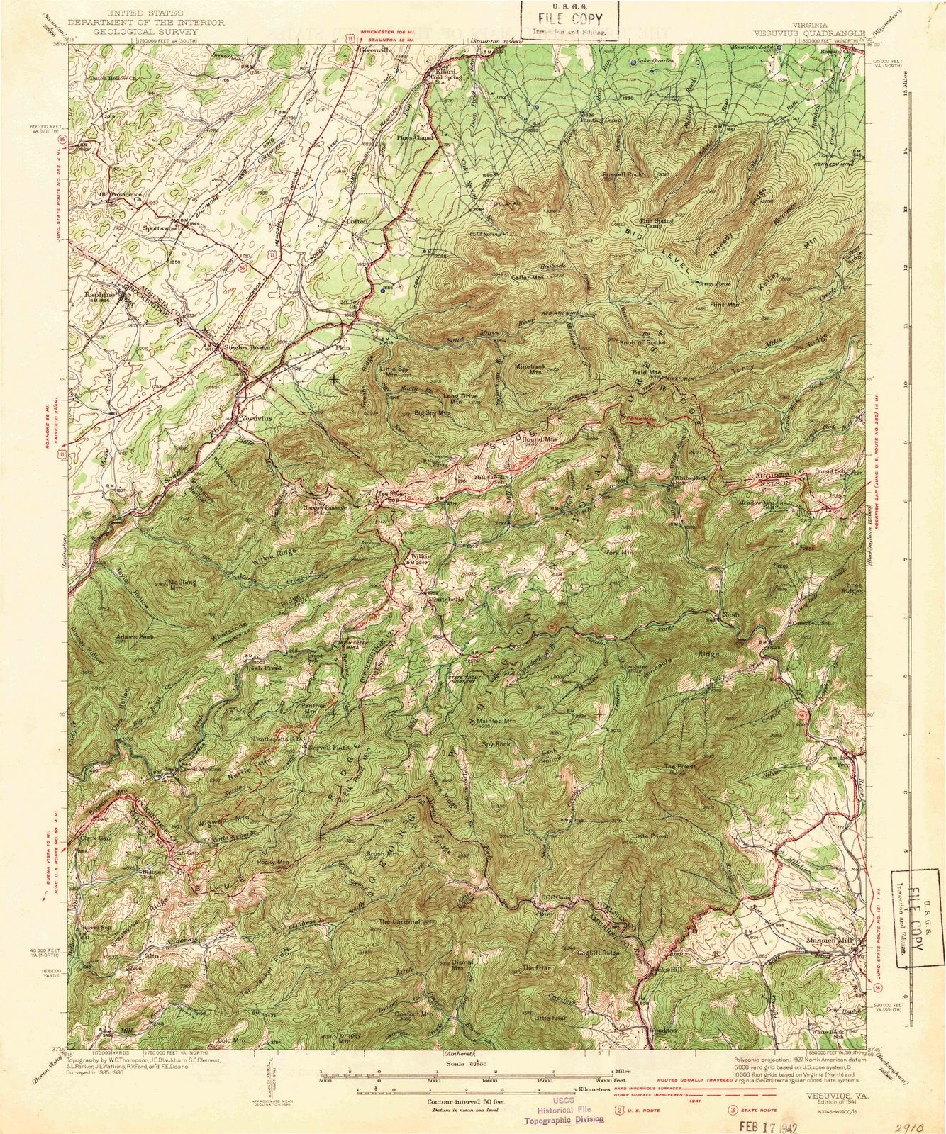 1941 Vesuvius, VA - Virginia - USGS Topographic Map – Historic Pictoric