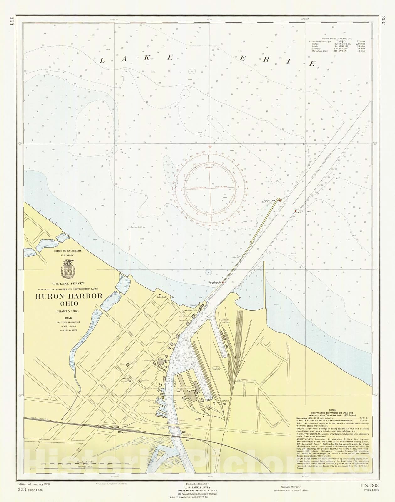 Historic Nautical Map - Huron Harbor, 1956 NOAA Chart - Ohio (OH) - Vi ...
