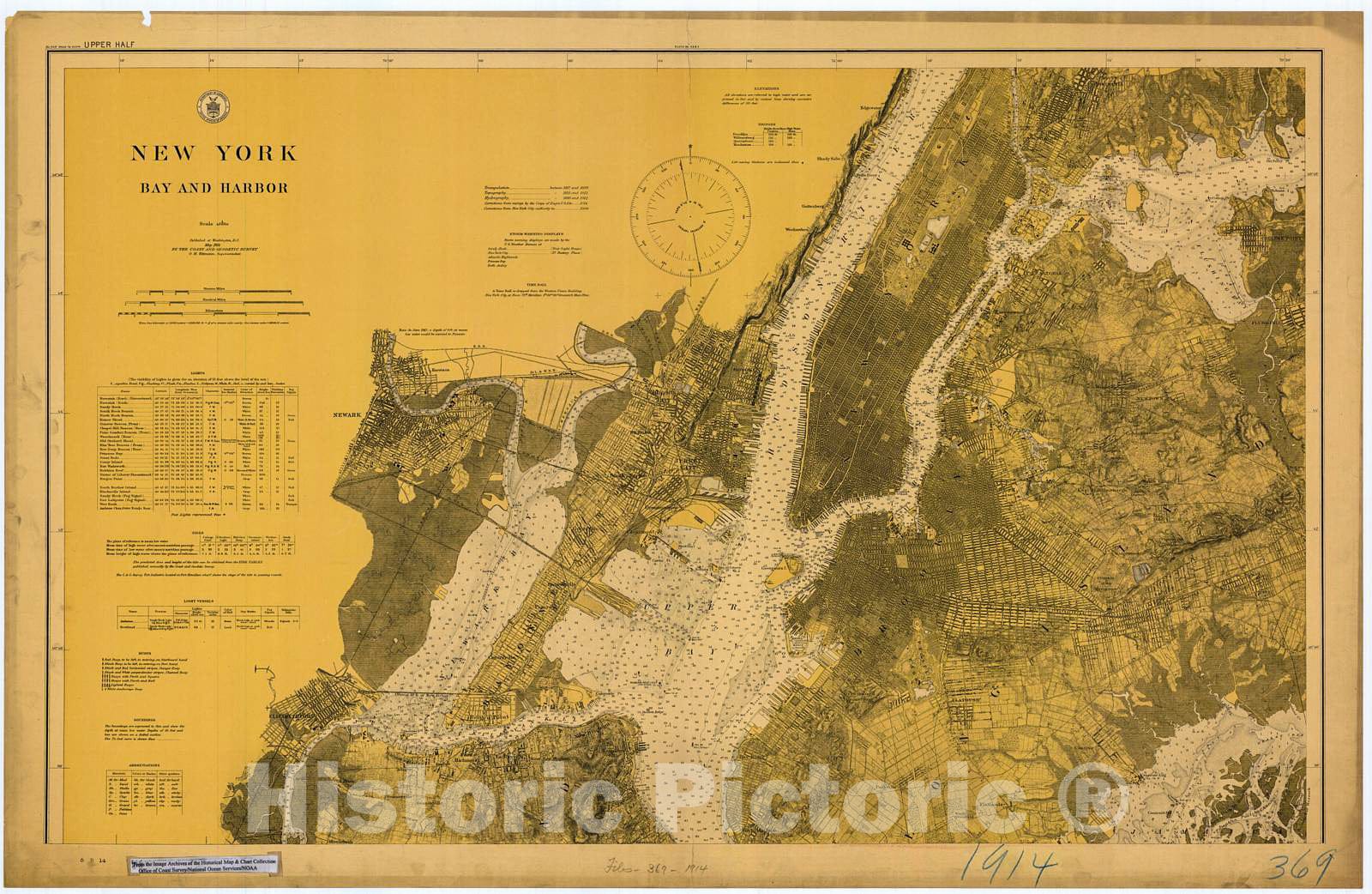 Historic Nautical Map - New York Bay & Harbor, Ny - Upper Half, 1914 N ...