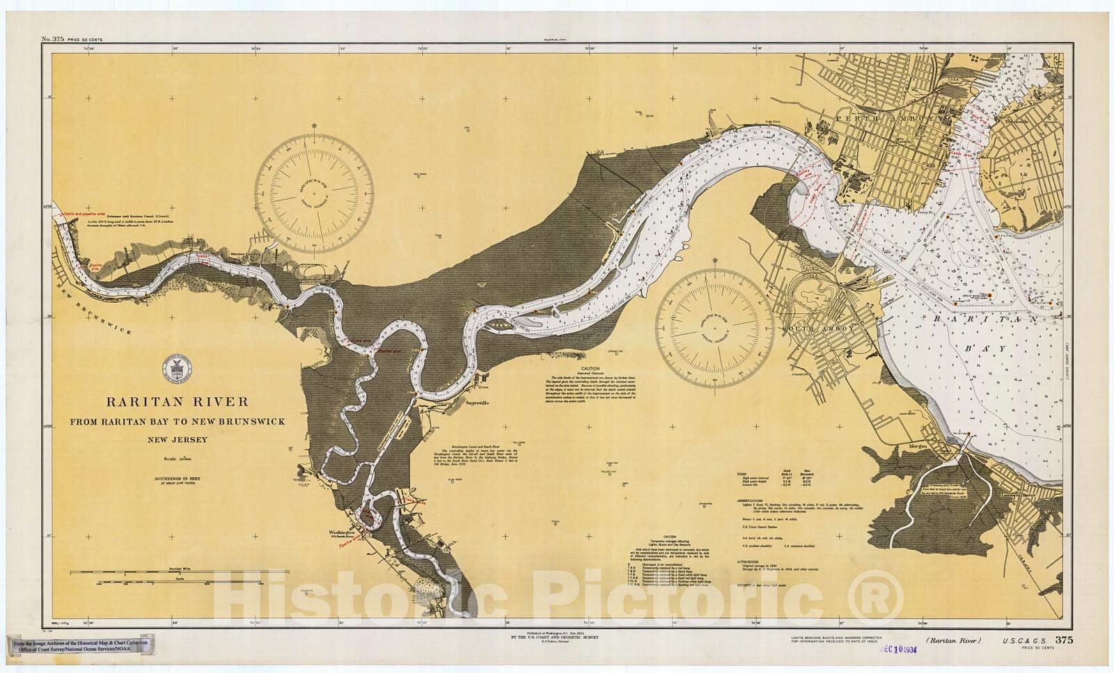 Historic Nautical Map - Raritan River, Nj, 1934 NOAA Chart - New Jerse ...