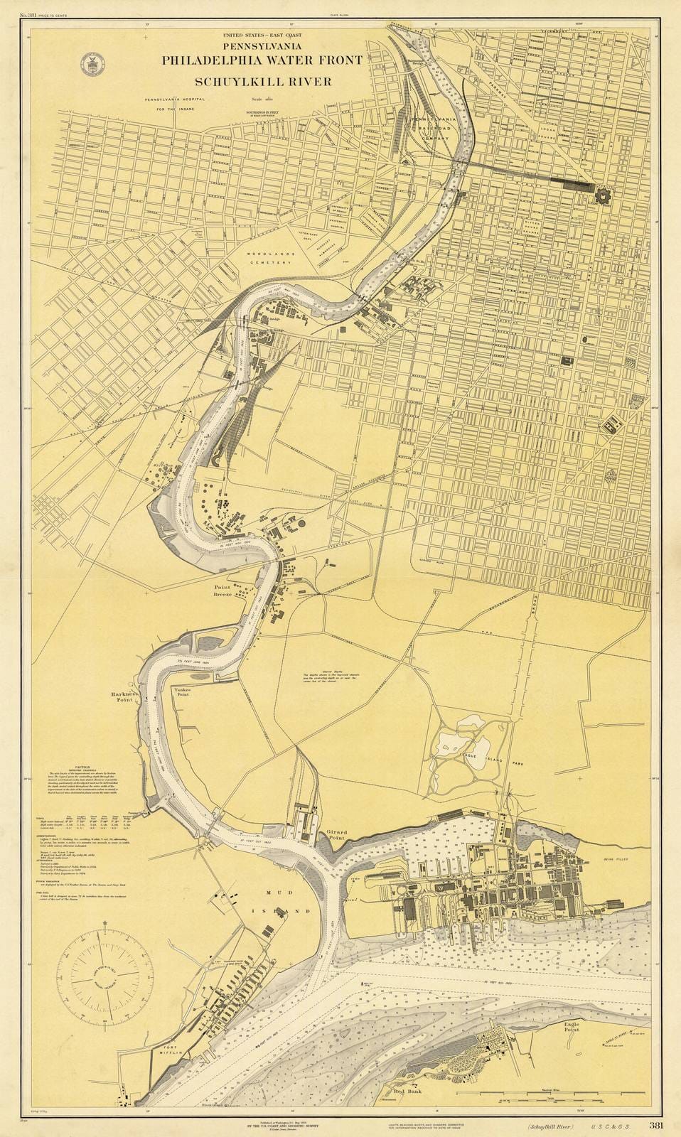 Historic Nautical Map - Philadelphia Water Front, Schuykill River, 192 ...