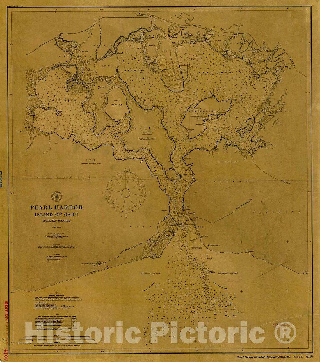 Historic Nautical Map - Pearl Harbor, 1905 NOAA Chart - Hawaii (HI ...