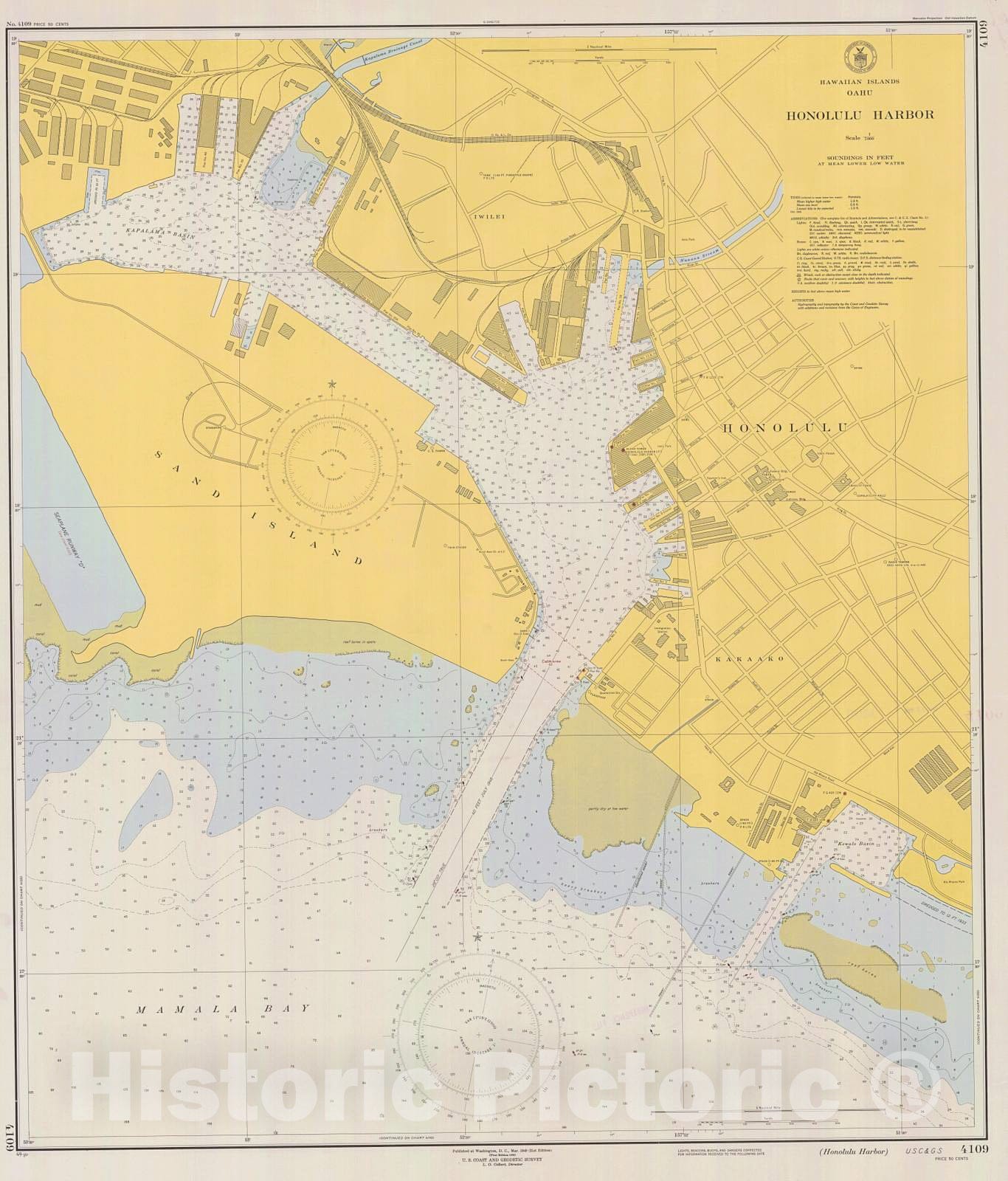 Historic Nautical Map - Honolulu Harbor, 1949 NOAA Chart - Hawaii (HI ...
