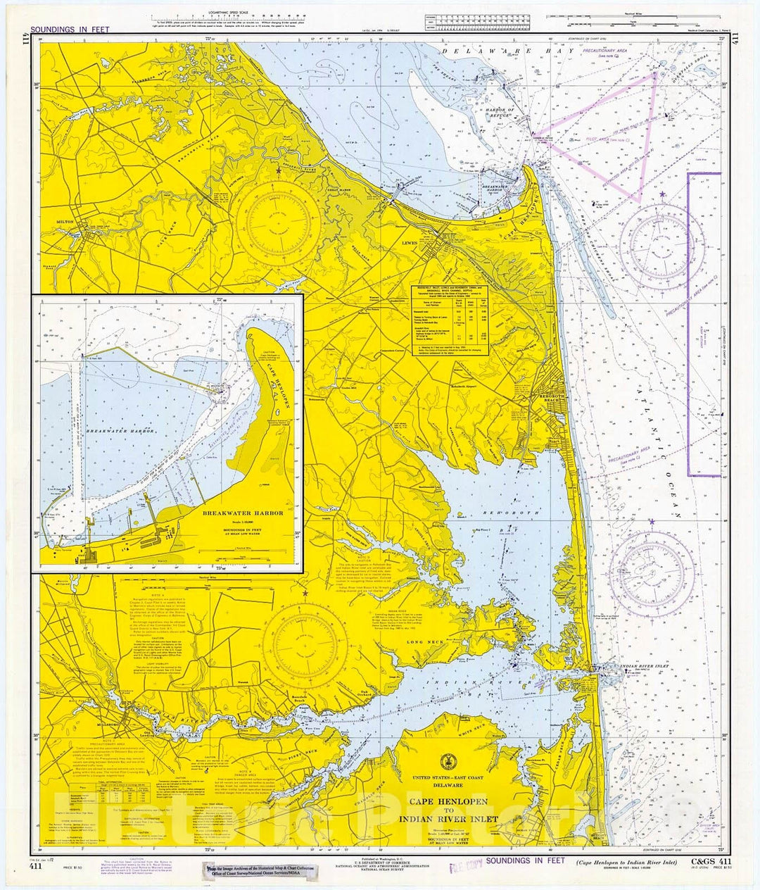 Historic Nautical Map - Cape Henlopen To Indian River Inlet, 1972 NOAA ...
