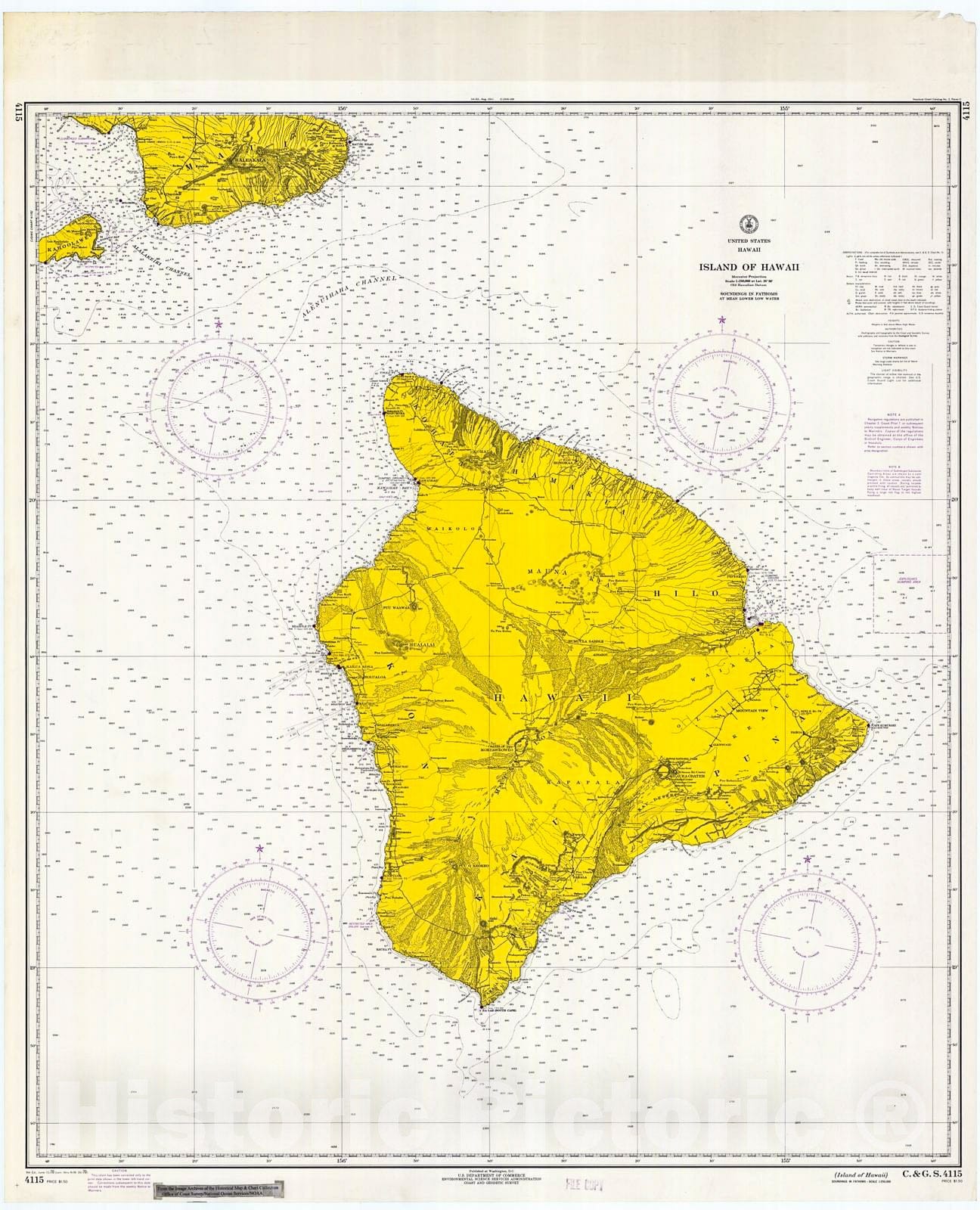 Historic Nautical Map - Island Of Hawaii, 1970 NOAA Chart - Hawaii (HI ...