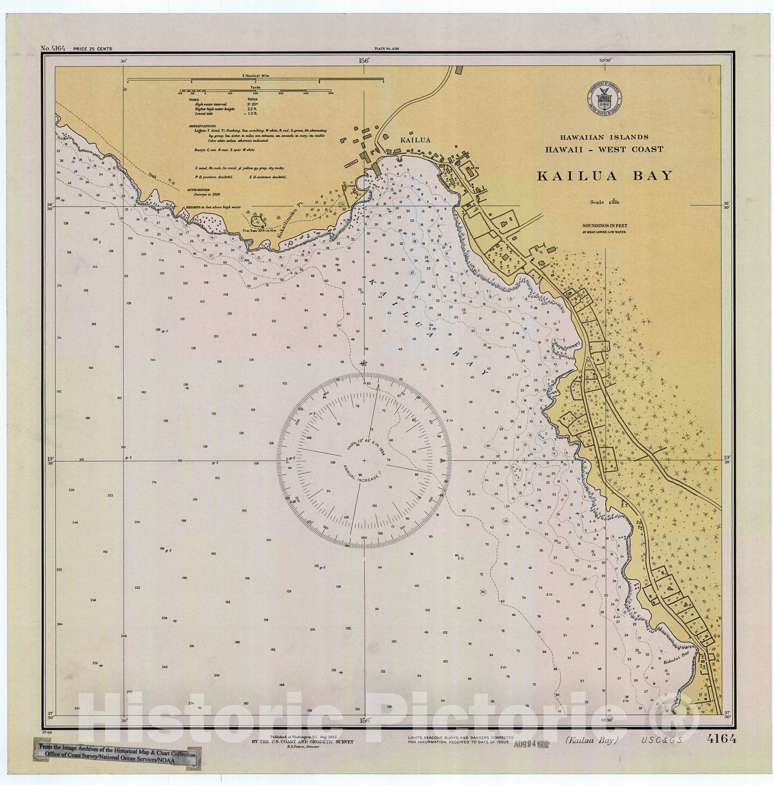 Historic Nautical Map - Kailua Bay, 1932 NOAA Chart - Hawaii (HI) - Vi ...