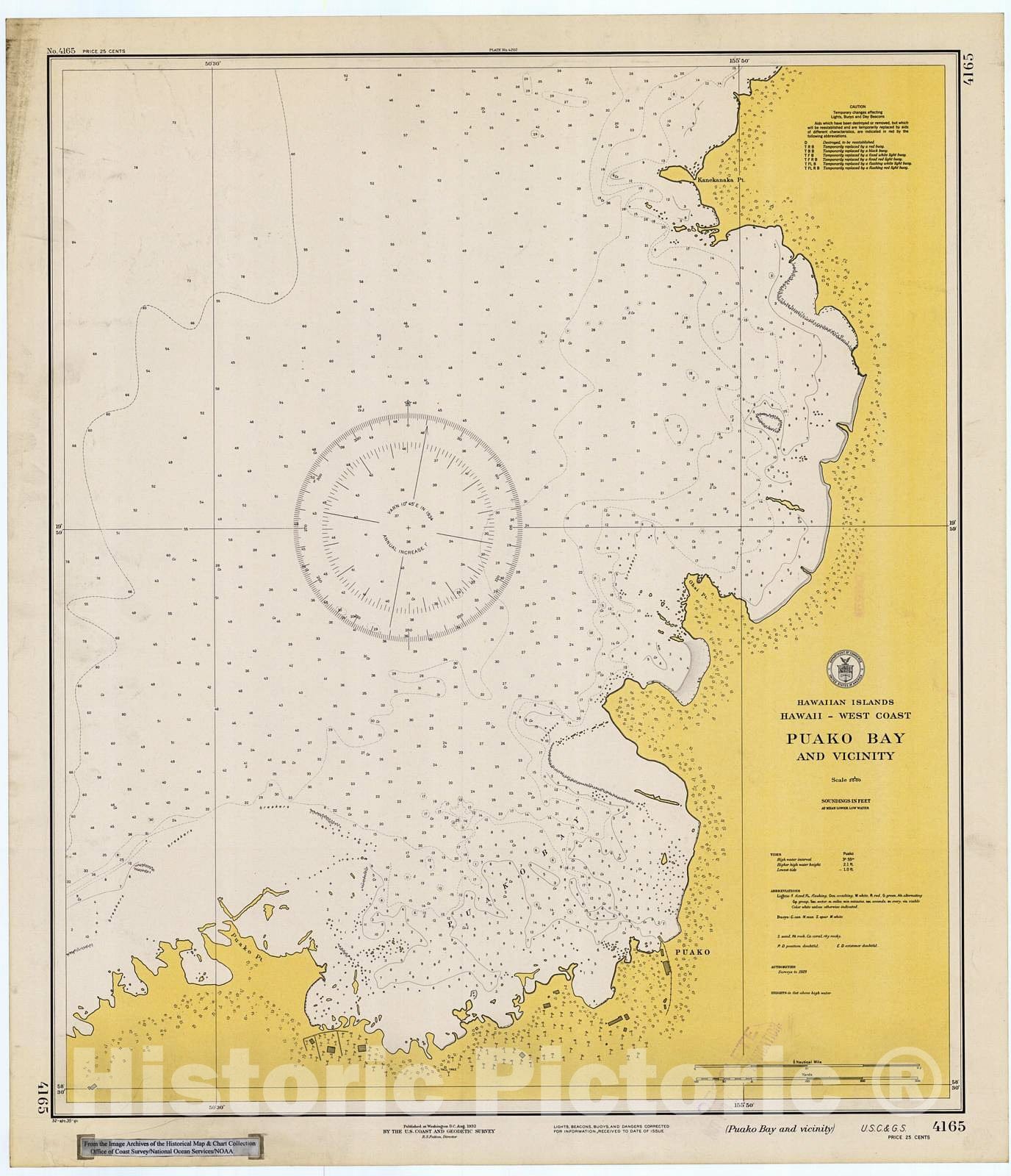 Historic Nautical Map - Puako Bay And Vicinity, 1935 NOAA Chart - Hawa ...