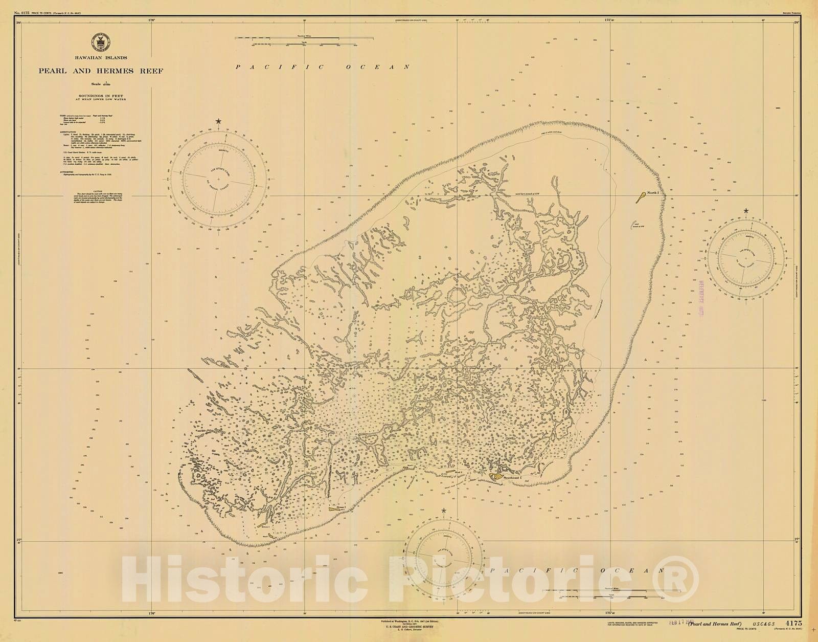 Historic Nautical Map - Pearl And Hermes Reef, 1947 NOAA Chart - Hawai ...