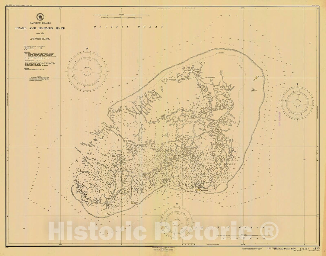 Historic Nautical Map - Pearl And Hermes Reef, 1947 NOAA Chart - Hawai ...