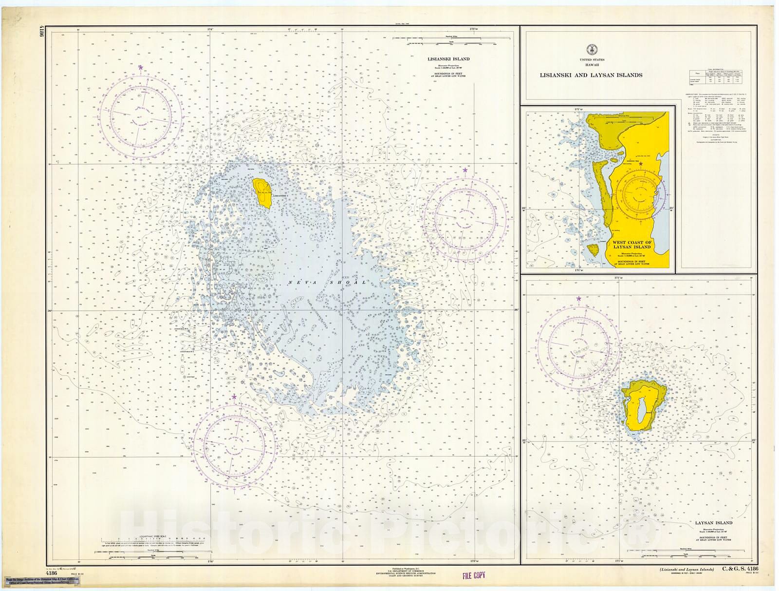Historic Nautical Map - Lisianski And Laysan Islands, 1967 NOAA Chart ...