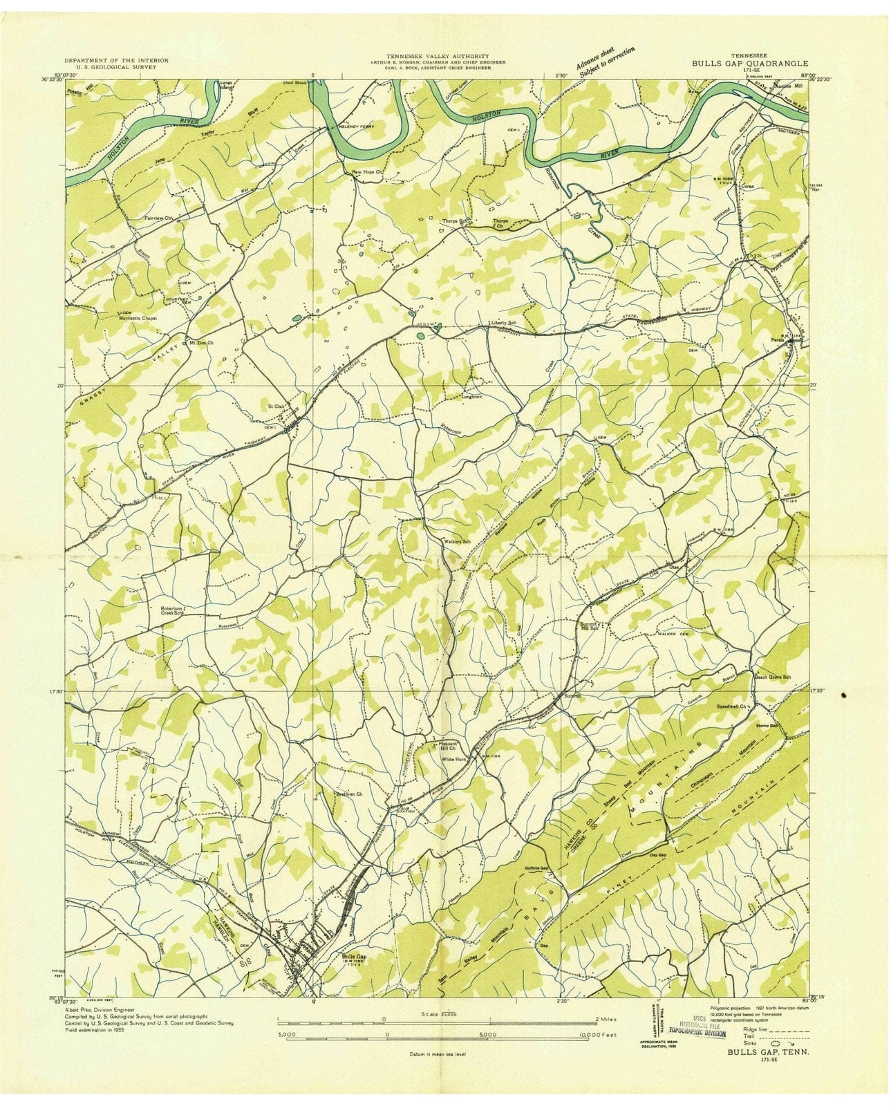 1935 Bulls Gap, TN - Tennessee - USGS Topographic Map – Historic Pictoric
