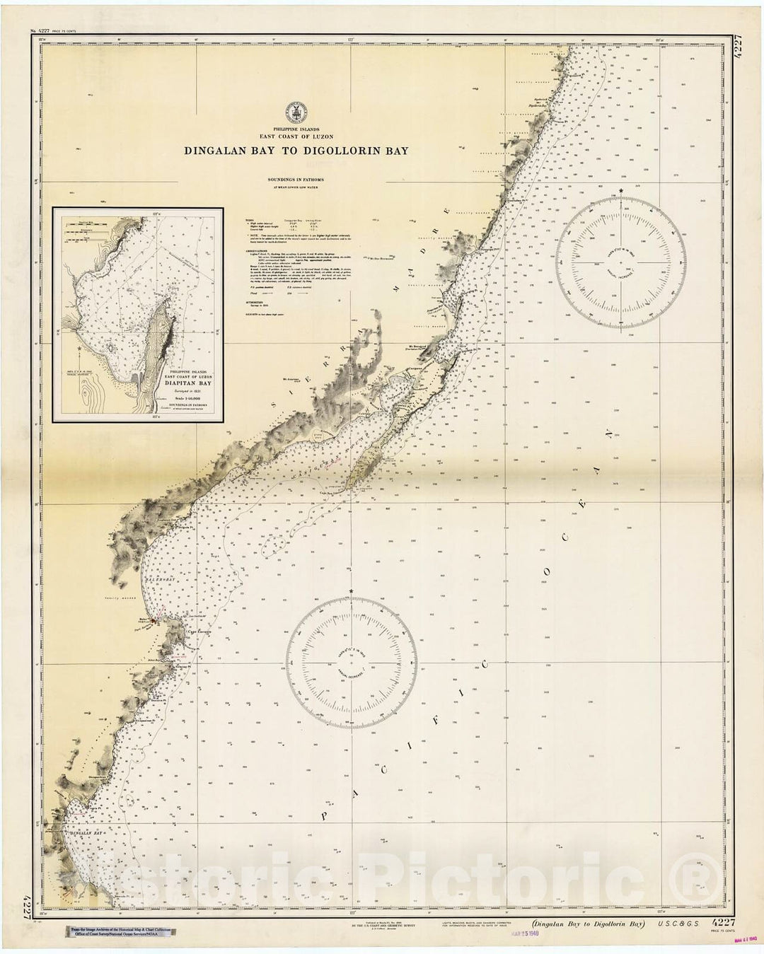 Historic Nautical Map - Dingalan Bay To Digollorin Bay, 1939 NOAA Char ...
